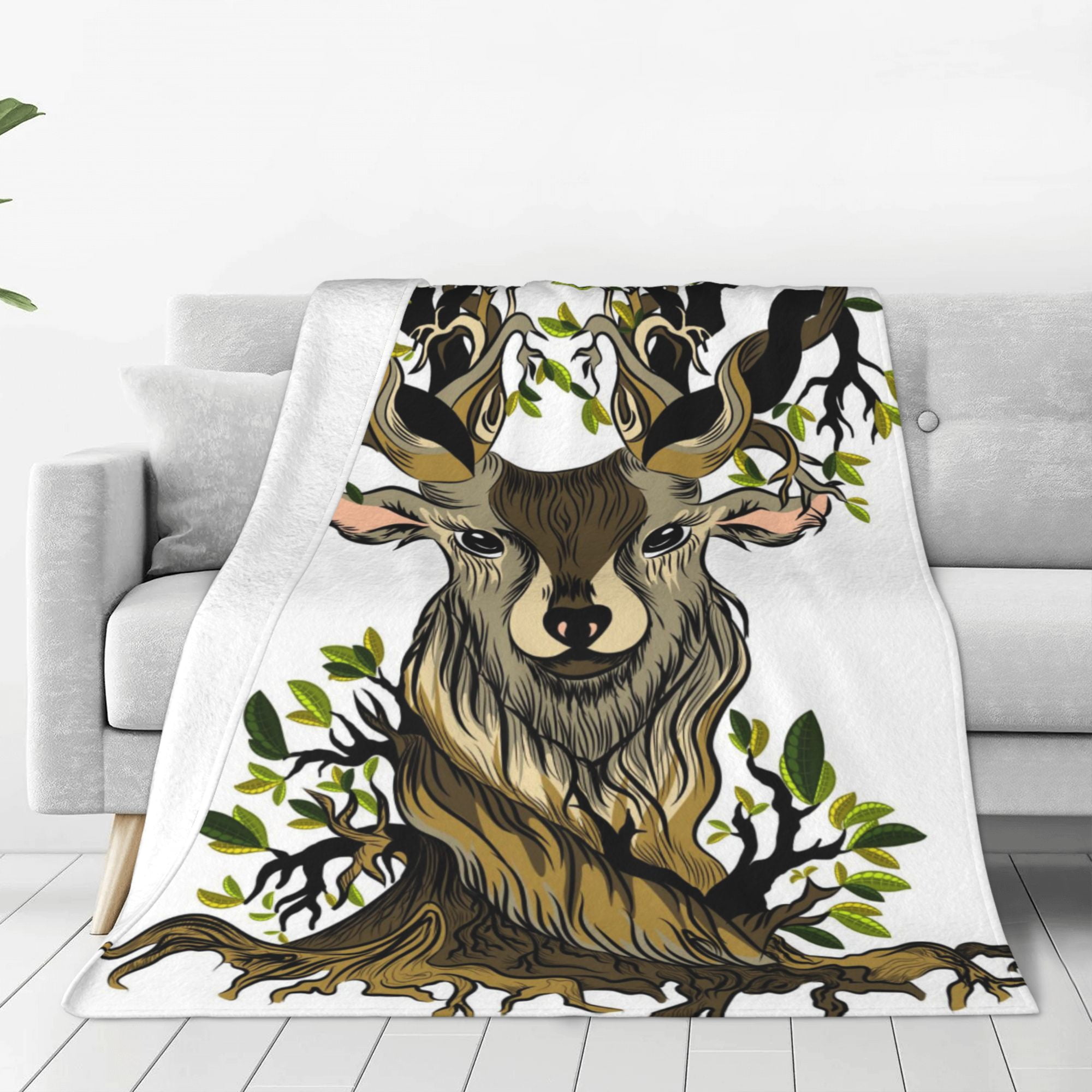 LNWH Cartoon Forest Deer Tree Pattern Throw Blanket, Flannel Sofa ...