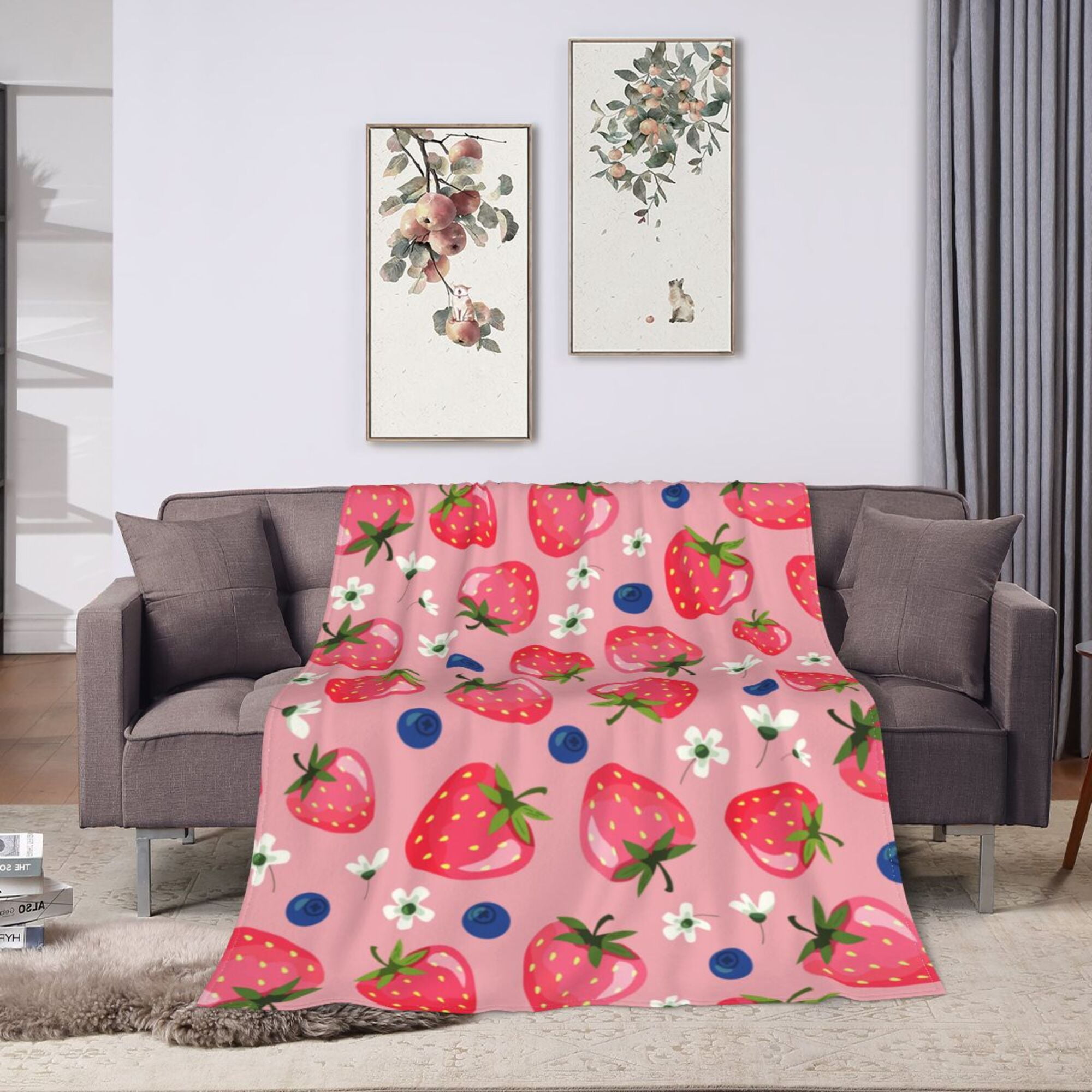 LNWH Cartoon Juicy Strawberry Print Pattern Throw Blanket, Fluffy Soft ...