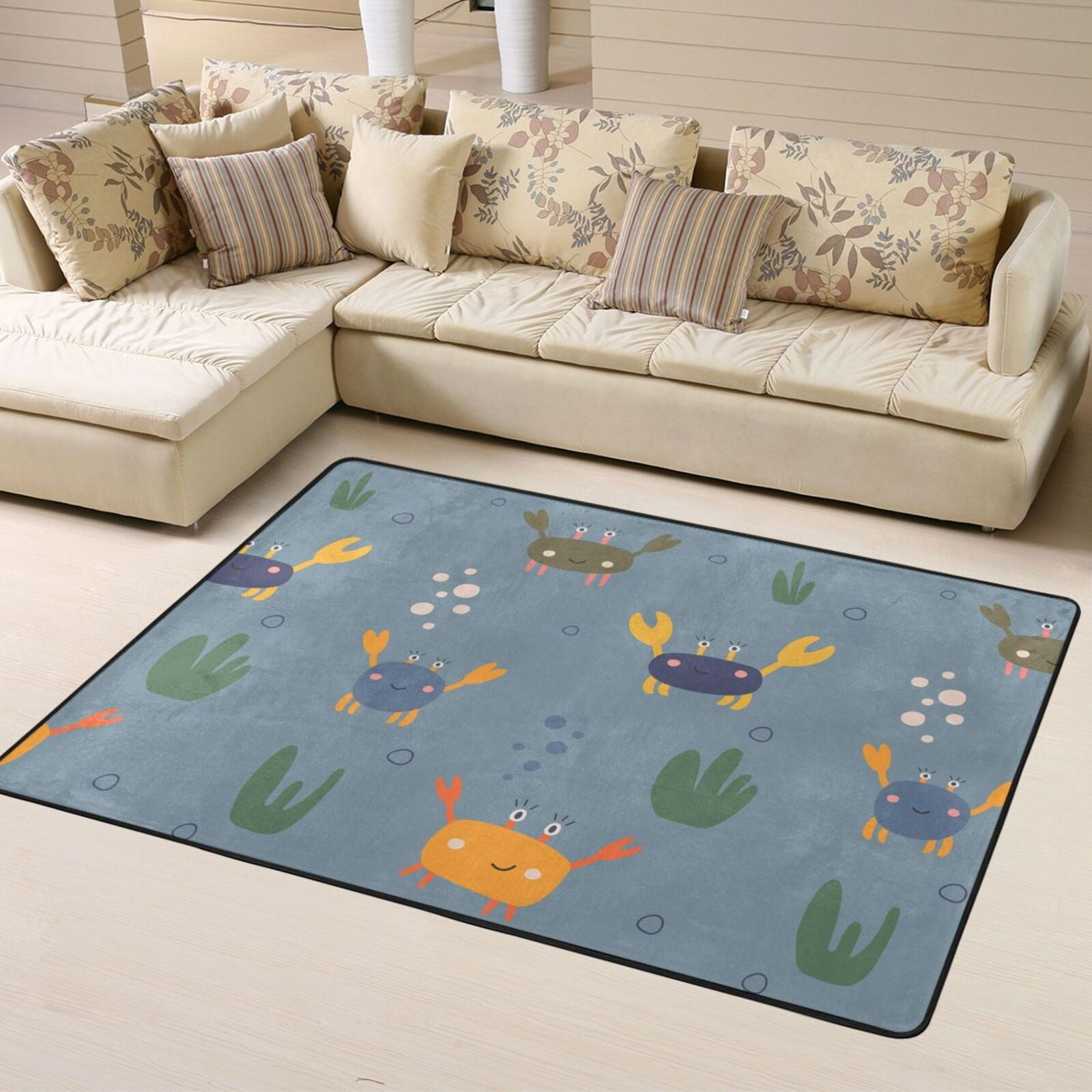 LNWH Cartoon Ocean Shell Crubs Rug for Bedroom Living Room, Non-Slip ...