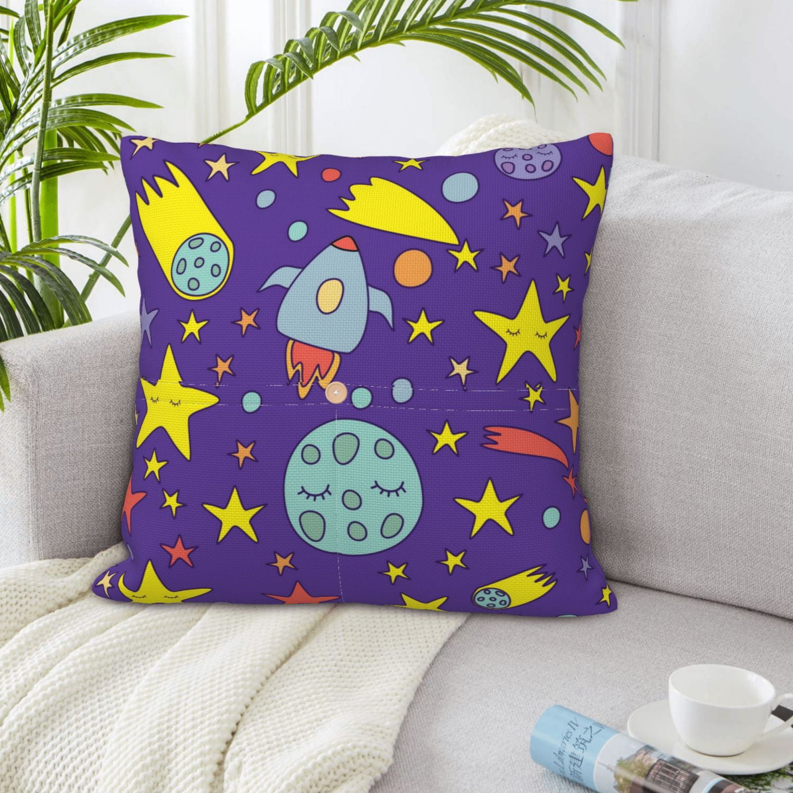 LNWH Cartoon Purple Meteor Rocket Throw Pillow Covers, Square Soft ...