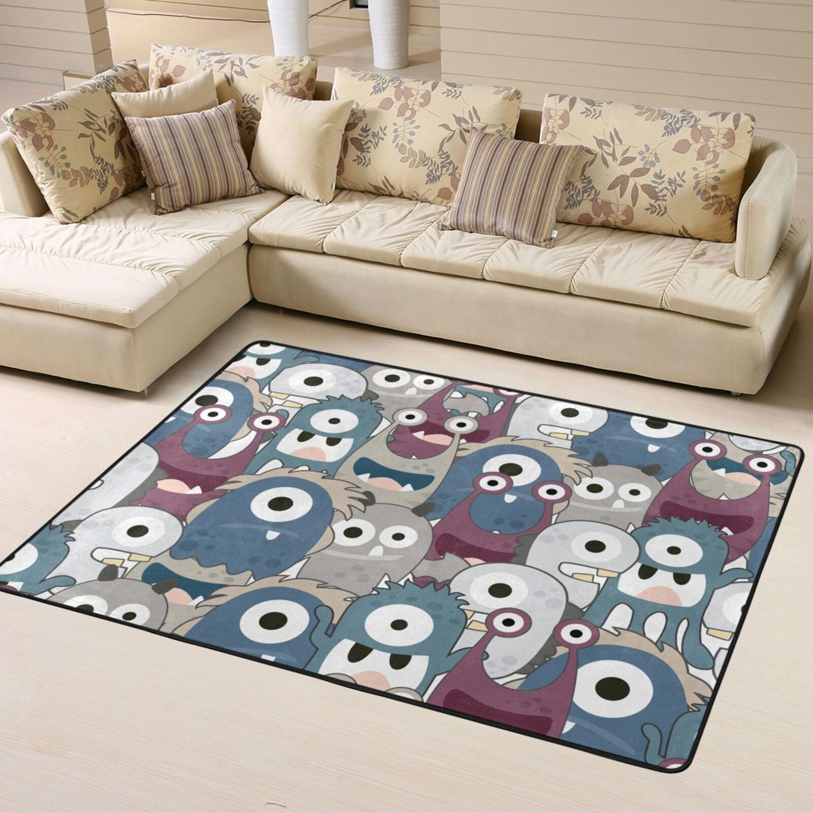 LNWH Cartoon Seamless Monsters Rug for Bedroom Living Room, Non-Slip ...