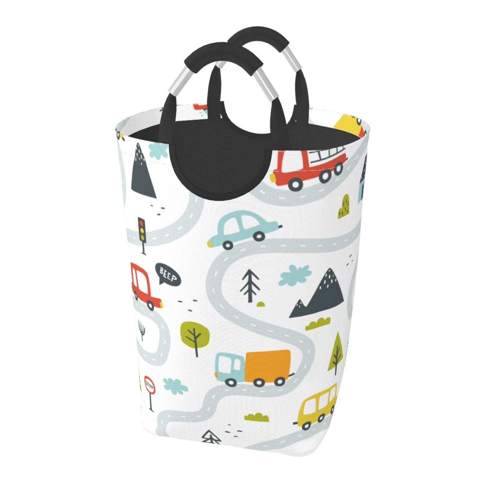 LNWH Catoon Highway Traffic Pattern Laundry Basket, 50L Large Capacity ...