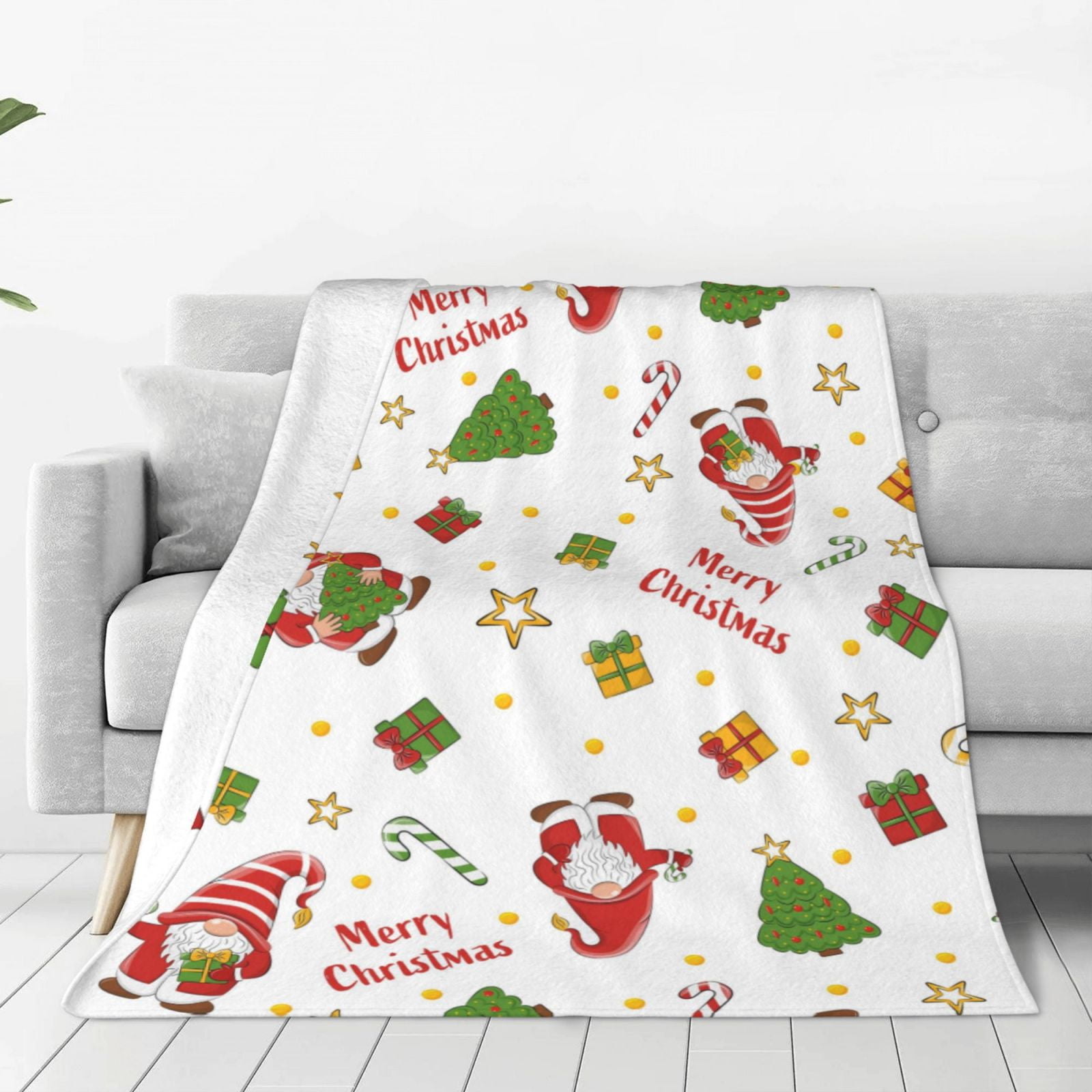 LNWH Christmas Cartoon Tree Snowman Pattern Throw Blanket, Flannel Sofa ...