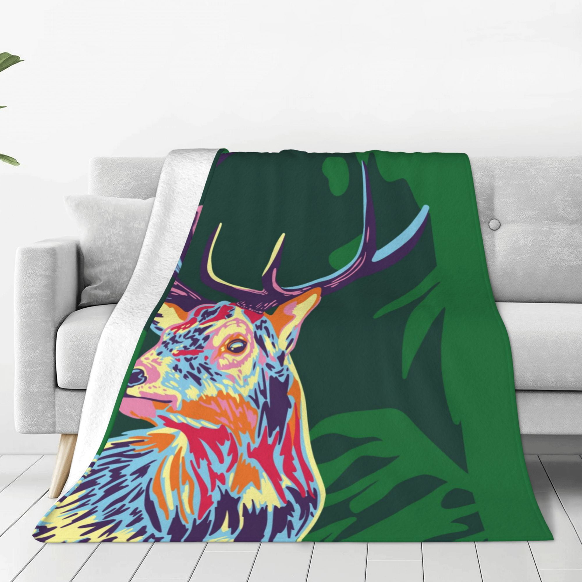 LNWH Colorful Abstract Deer Animal Pattern Throw Blanket, Flannel Sofa ...