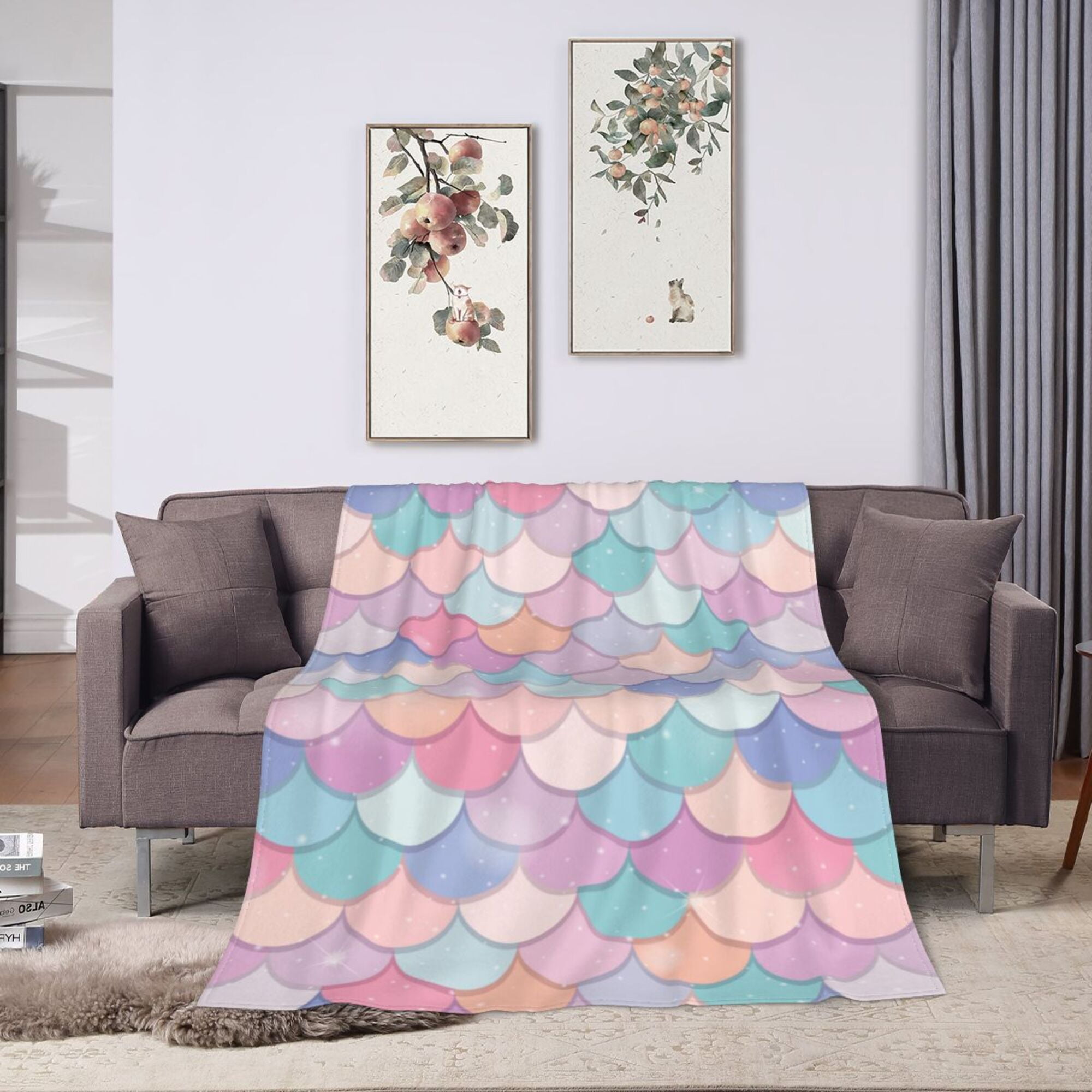 LNWH Colorful Fish Scale Art Pattern Throw Blanket, Fluffy Soft Cozy ...