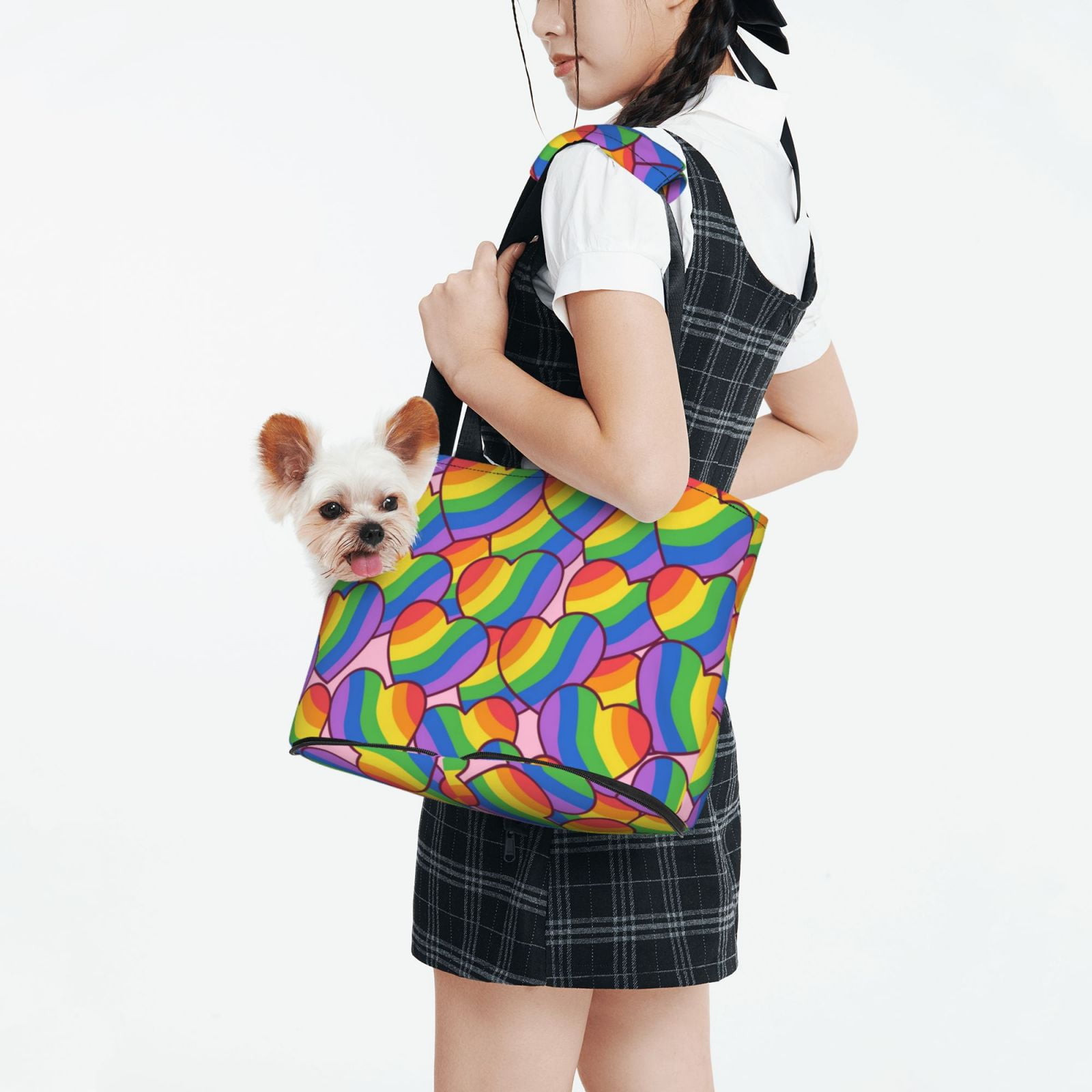 LNWH Colorful Rainbow Heart Pattern Dog Carrier Bag, Pet Dog Carrier ...