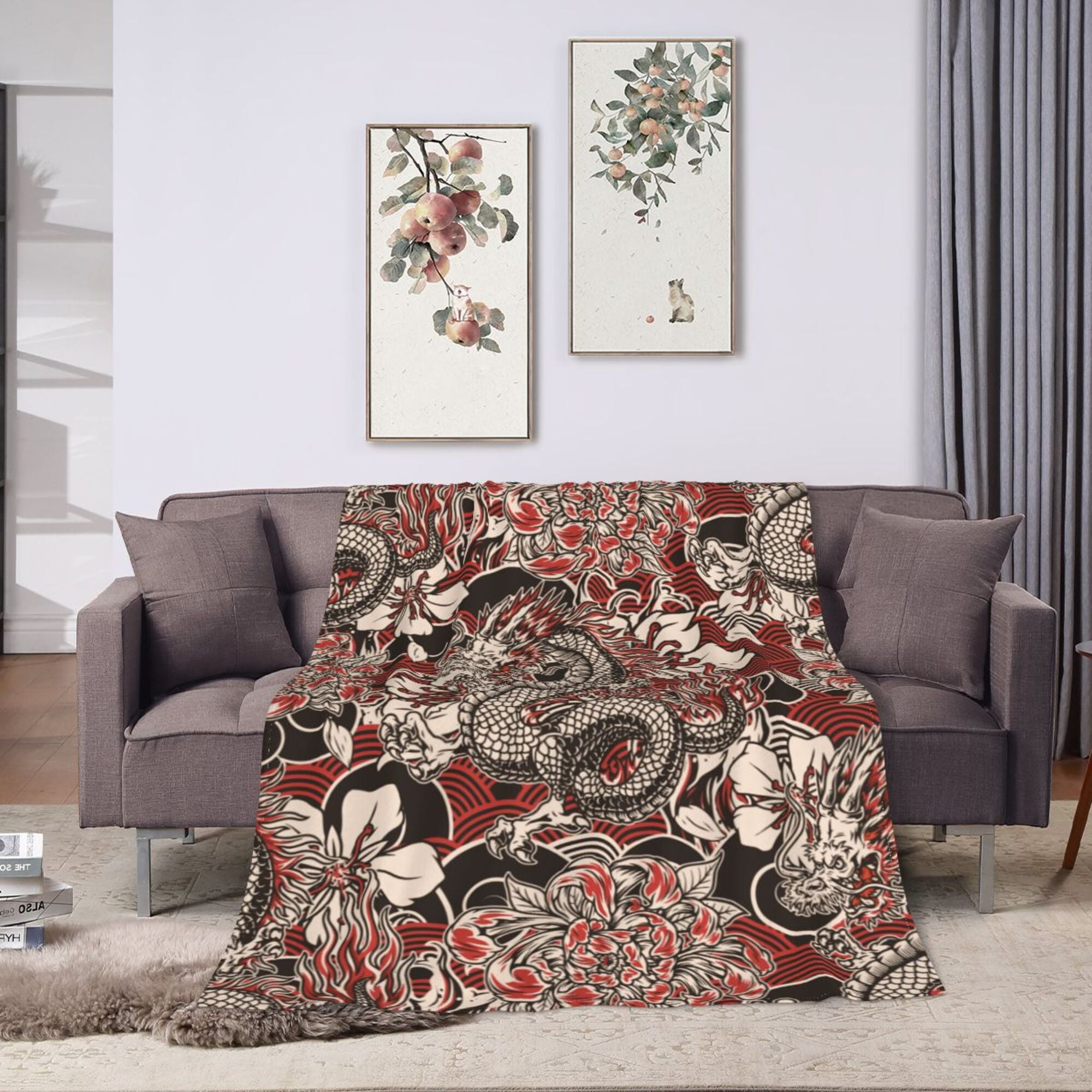 LNWH Cool Cartoon Dragon Prints Pattern Throw Blanket, Fluffy Soft Cozy ...