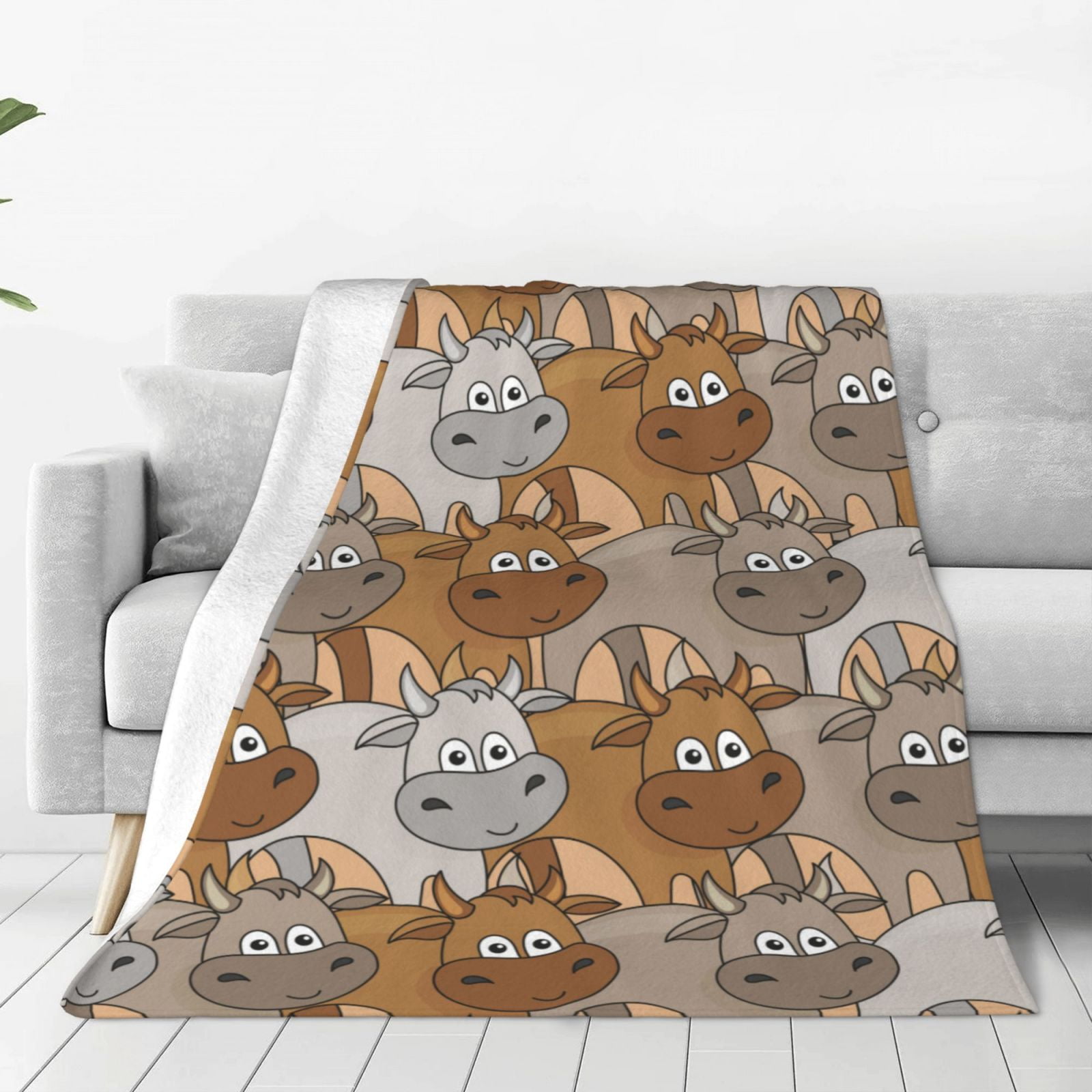 LNWH Cute Cartoon Little Cows Pattern Throw Blanket, Flannel Sofa ...