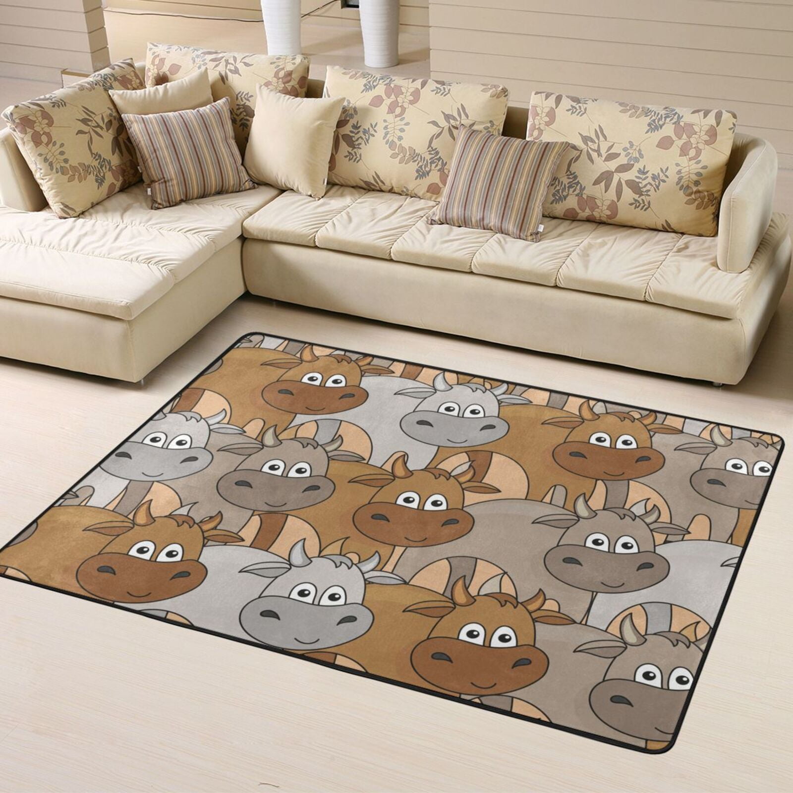 LNWH Cute Cartoon Little Cows Rug for Bedroom Living Room, Non-Slip ...