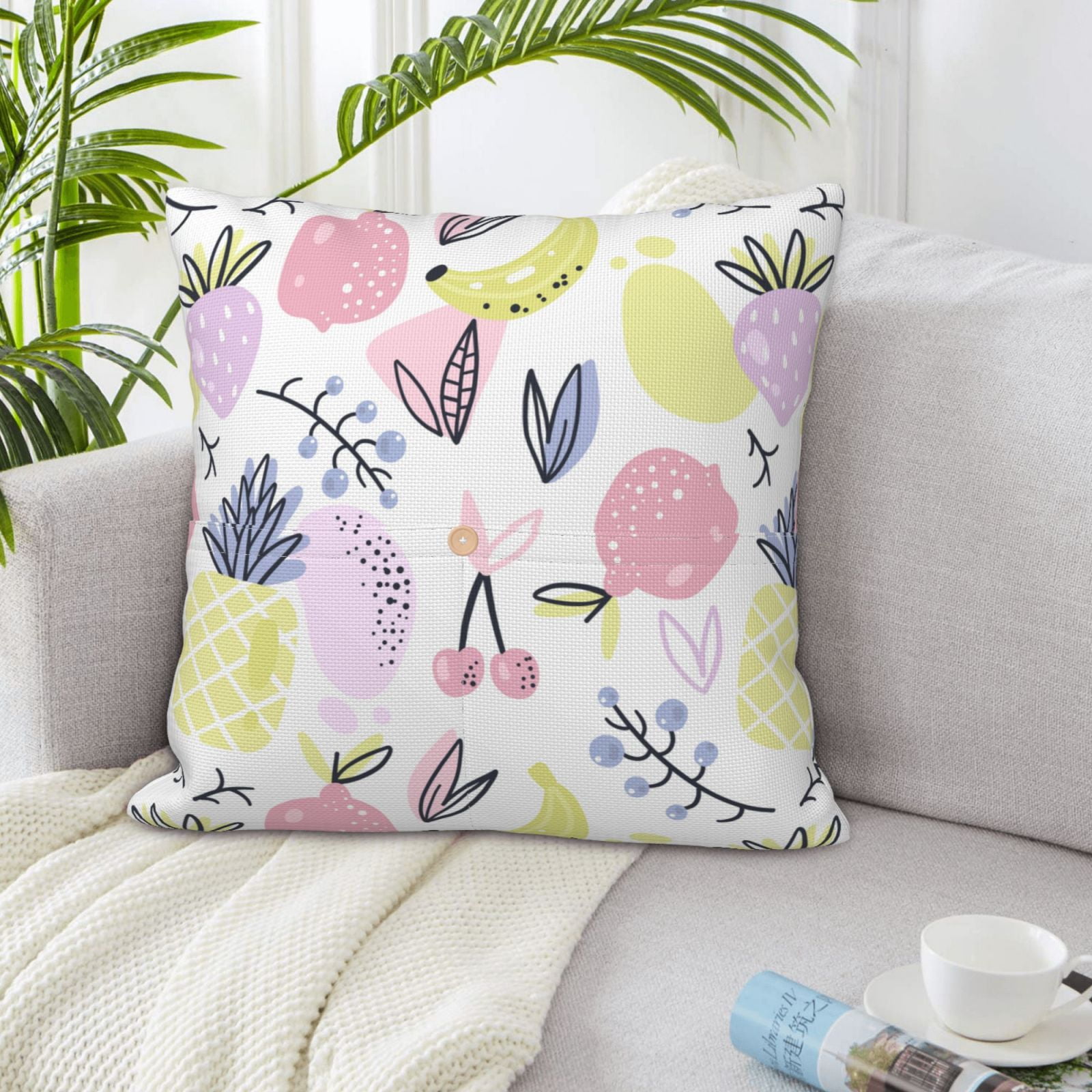 LNWH Cute Watercolor Banana Doodle Throw Pillow Covers, Square Soft ...