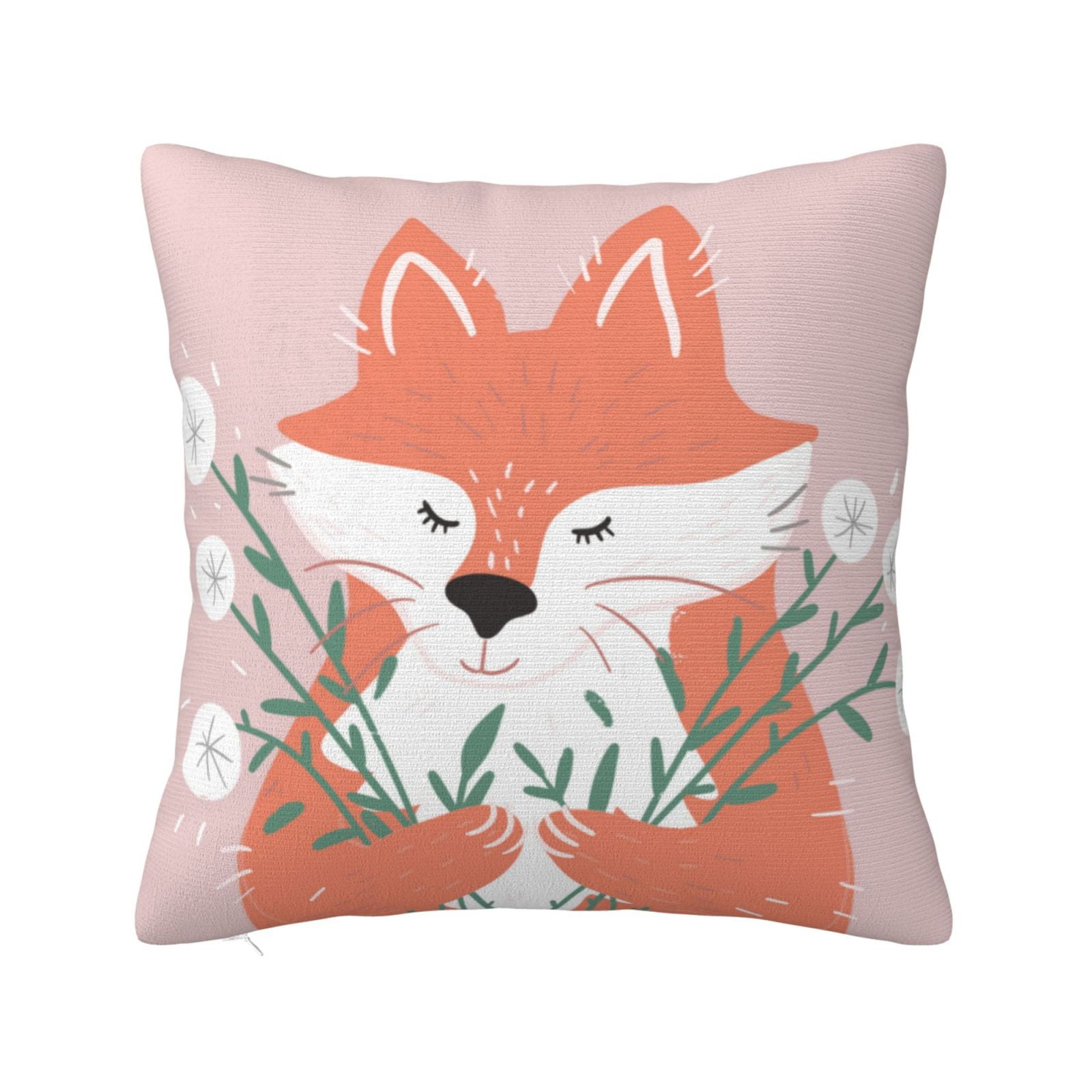 LNWH Decorative Pillow Covers, Cartoon Pink Fox Square Sofa Decorative ...