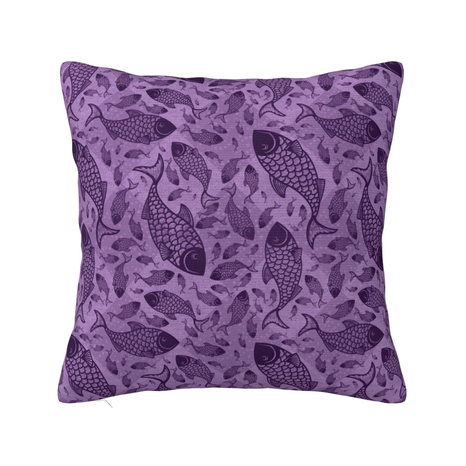 LNWH Decorative Pillow Covers, Purple Fish Underwater Square Sofa ...
