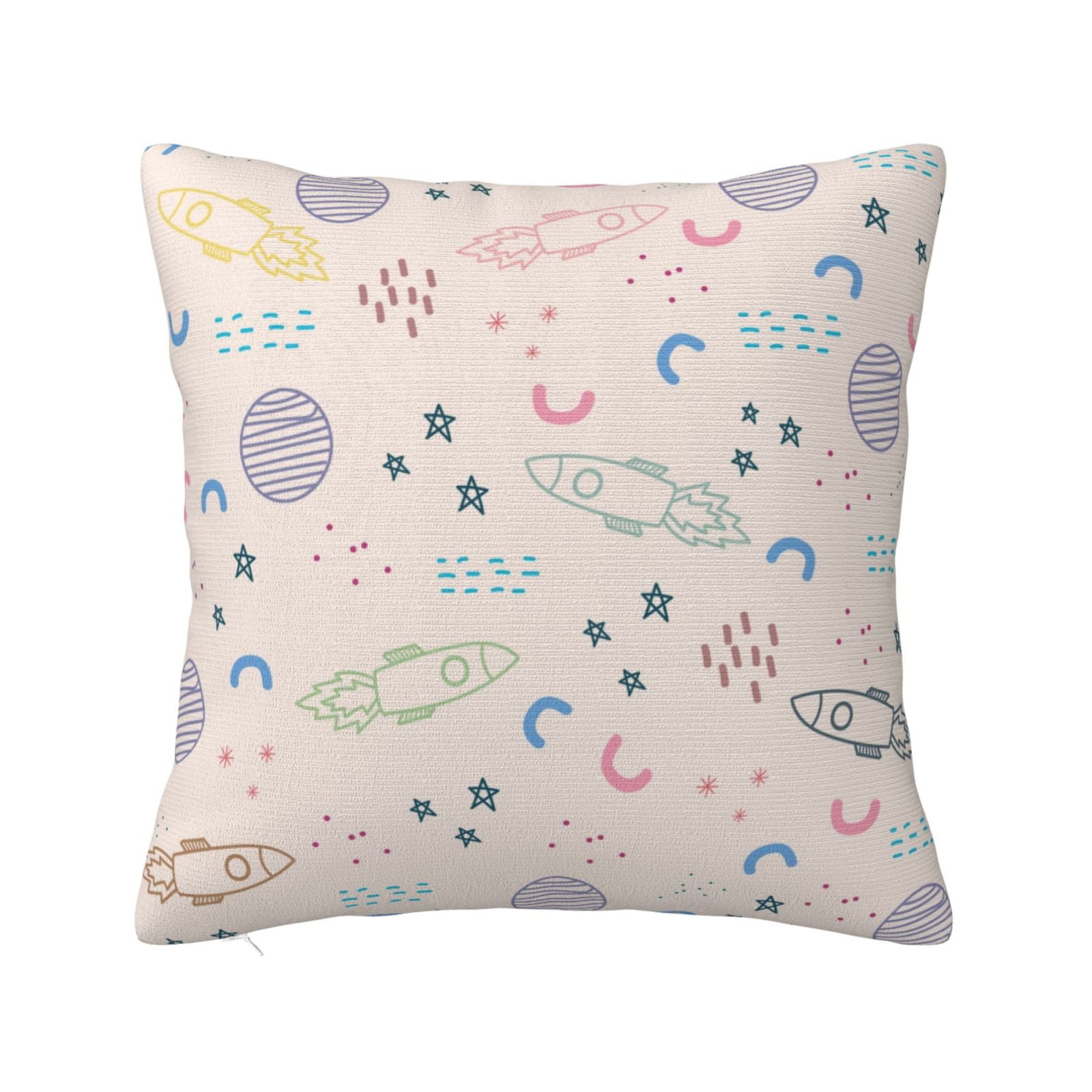 LNWH Decorative Pillow Covers, Spaceship Doodle Square Sofa Decorative ...