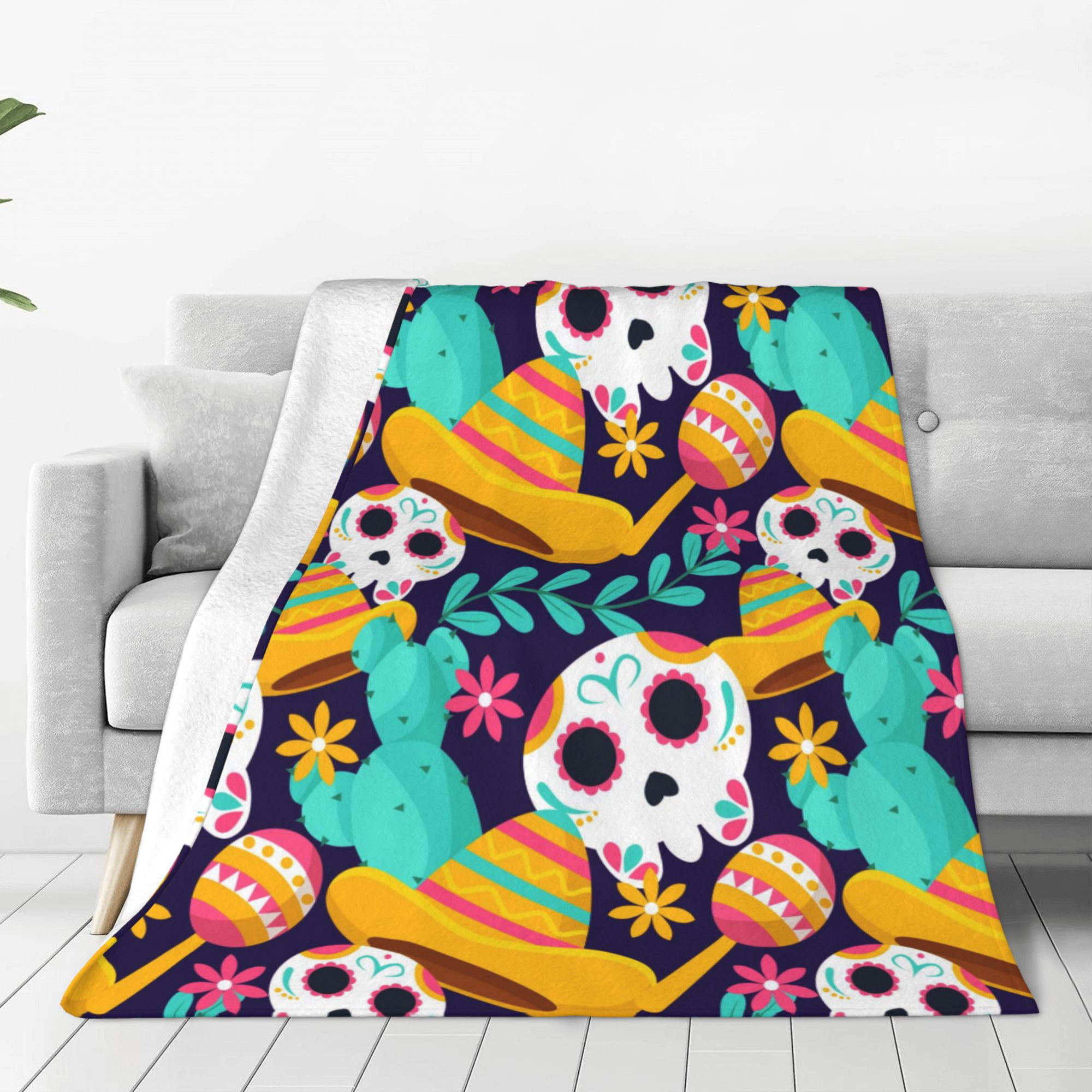 LNWH Dia De Muertos Dead Flower Pattern Throw Blanket, Flannel Sofa ...