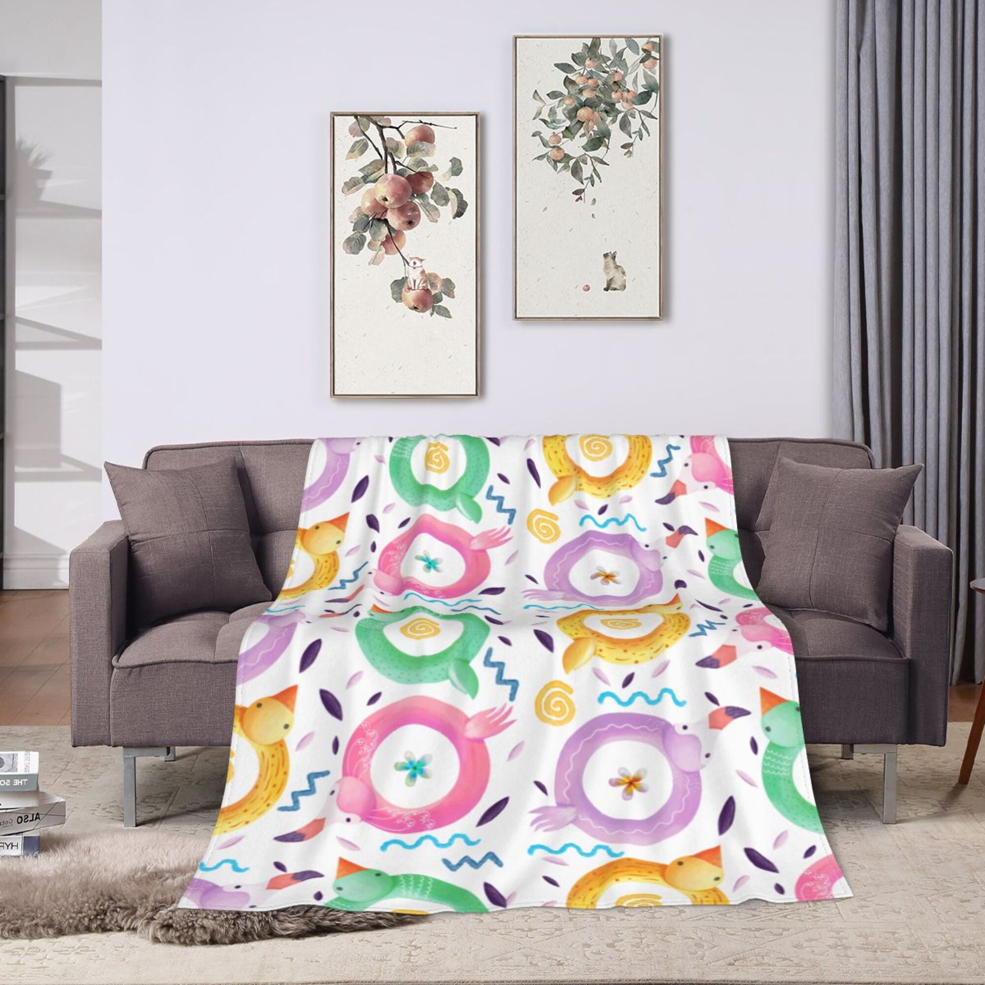 LNWH Duck Swim Circle Art Pattern Throw Blanket, Fluffy Soft Cozy Bed ...