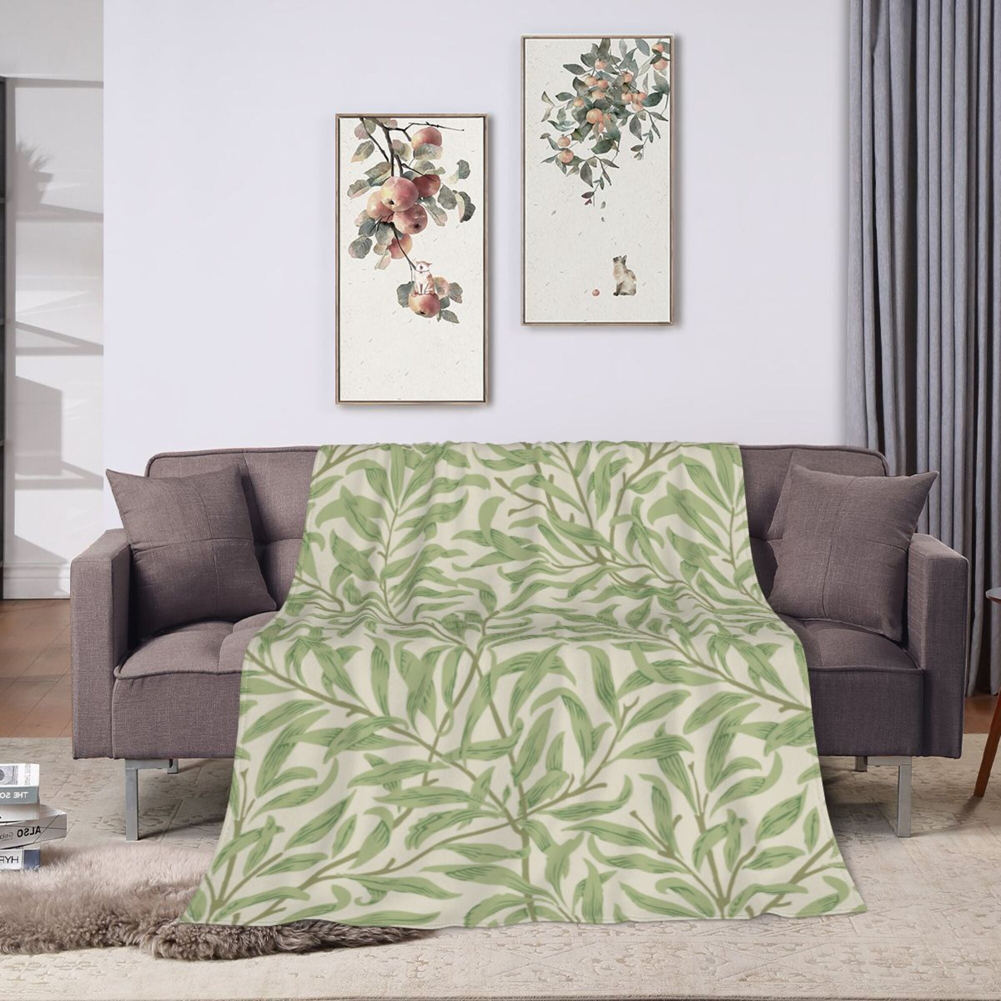 LNWH Elegant Plant Leaves Art Pattern Throw Blanket, Fluffy Soft Cozy Bed Flange Plush Blankets ...