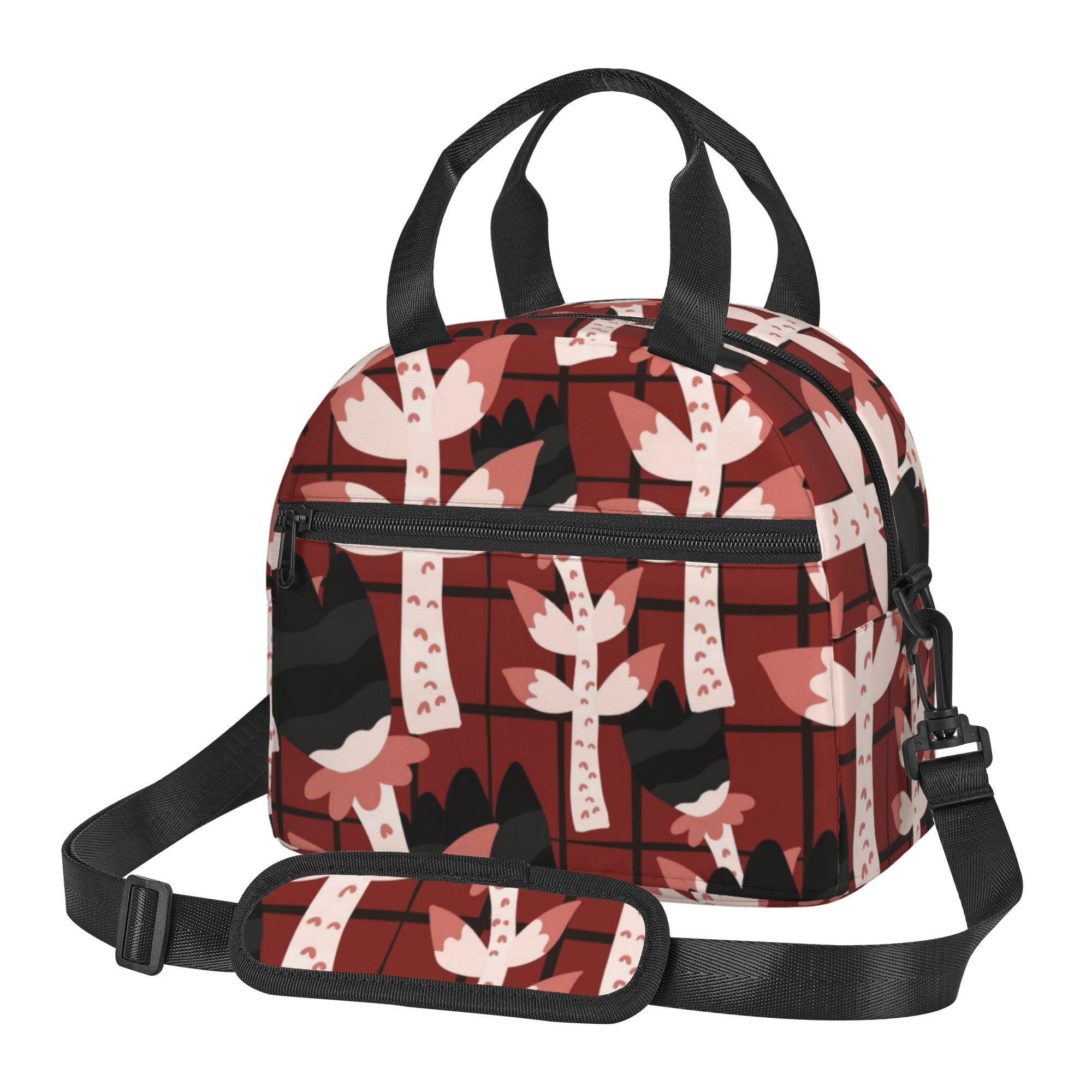 LNWH Flower Red Floral Art Pattern Lunch Bag, Reusable High Capacity ...