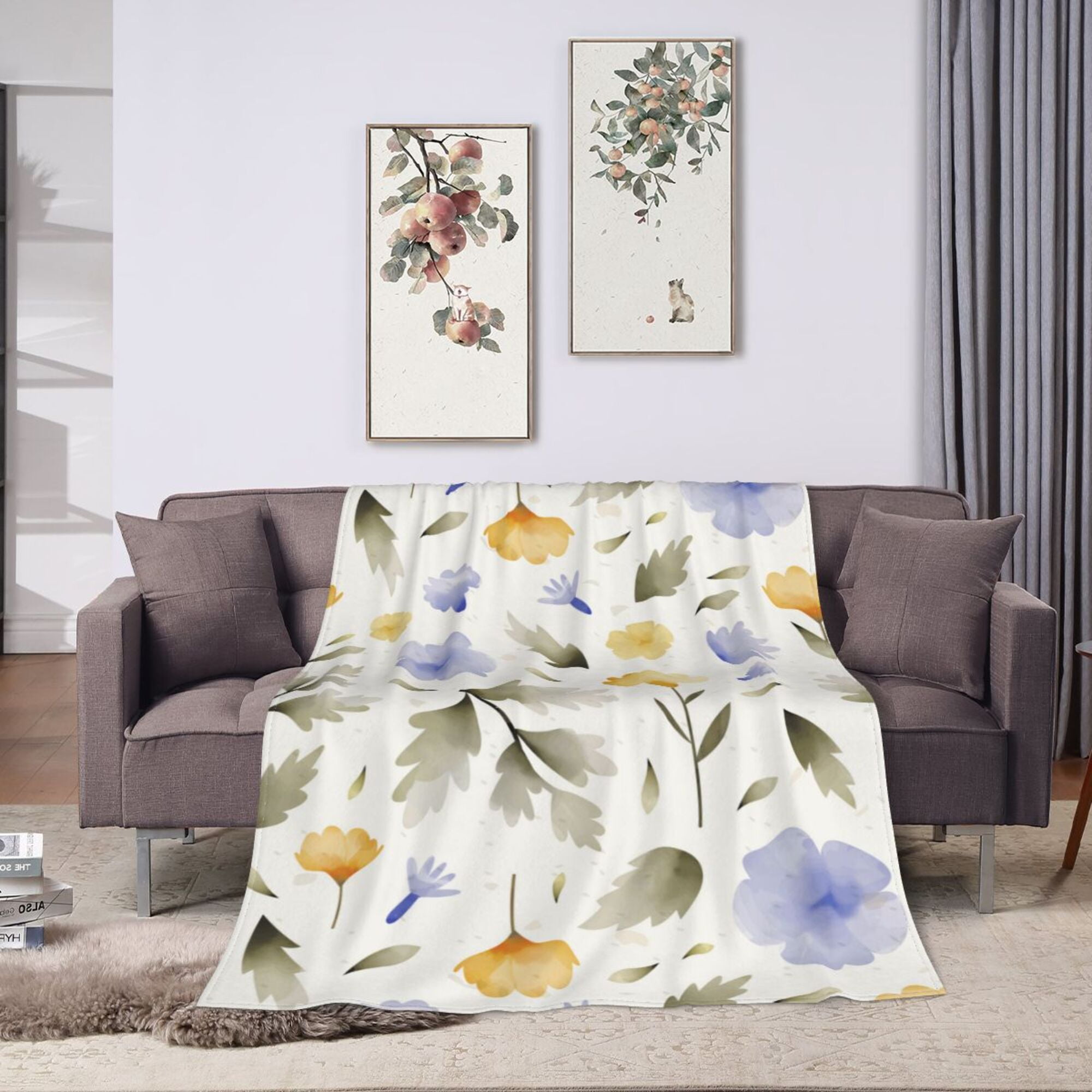 LNWH Fresh Watercolor Flower Art Pattern Throw Blanket, Fluffy Soft ...