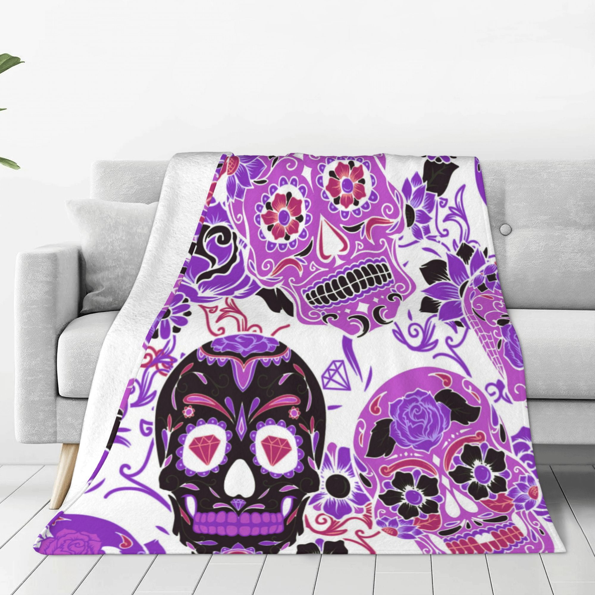 LNWH Gothic Purple Skeleton Skull Pattern Throw Blanket, Flannel Sofa ...