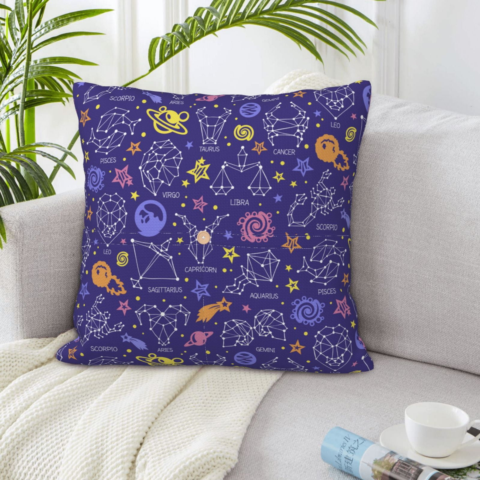 LNWH Graffiti Zodiac Signs Throw Pillow Covers, Square Soft Linen ...
