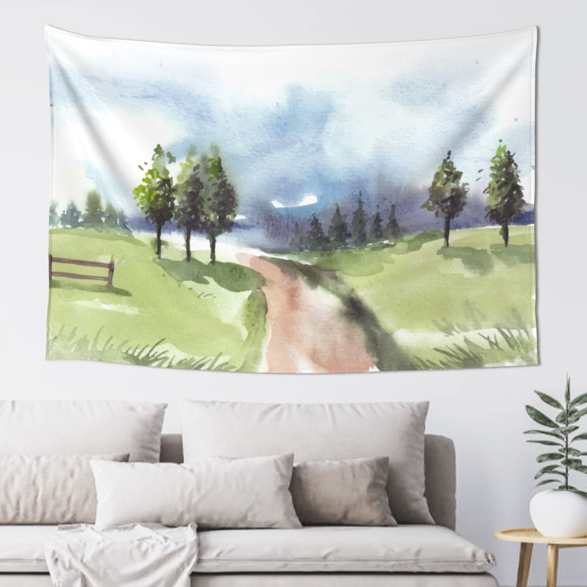 LNWH Green Road Watercolor Tapestry, Wall Tapestry Decor Home Decor ...