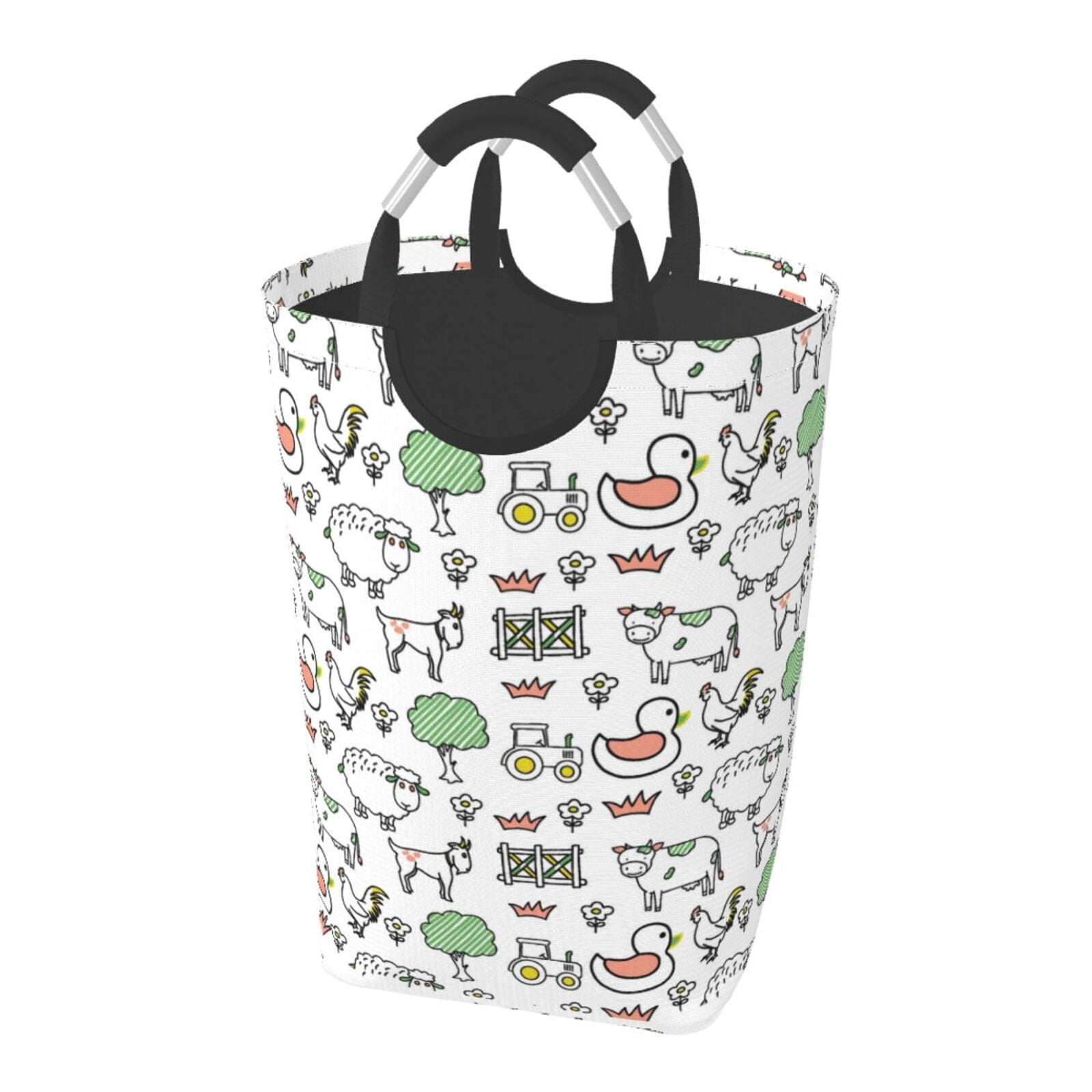 LNWH Green Tree Sheep Duck Cartoon Pattern Laundry Basket, 50L Large ...