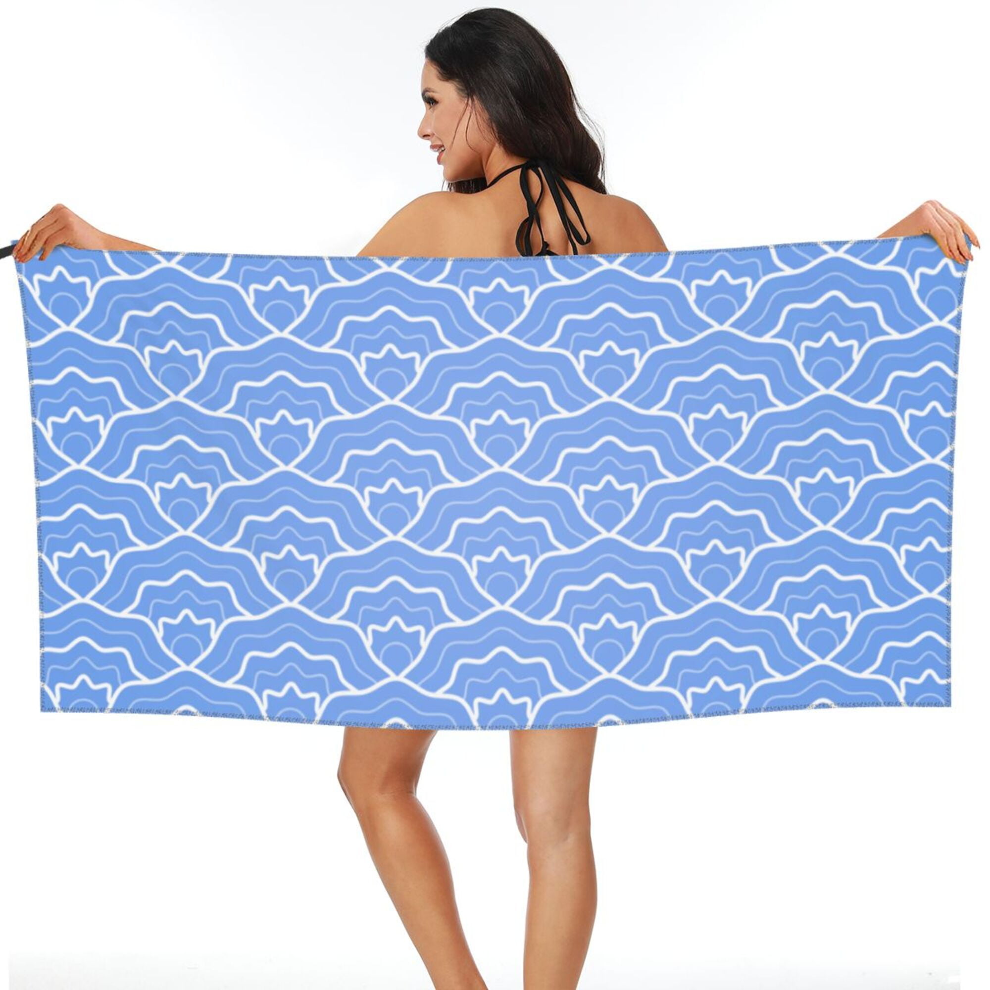 LNWH Japanese Blue Abstract Waves Pattern Sandless Beach Towel, Travel ...