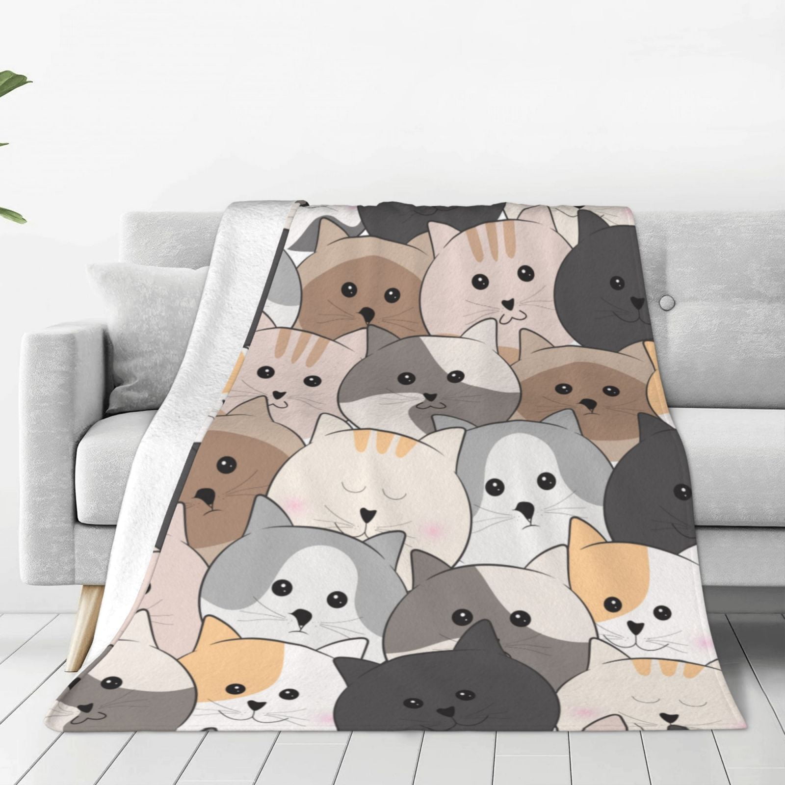 LNWH Kawaii Cute Cats Seamless Pattern Throw Blanket, Flannel Sofa ...