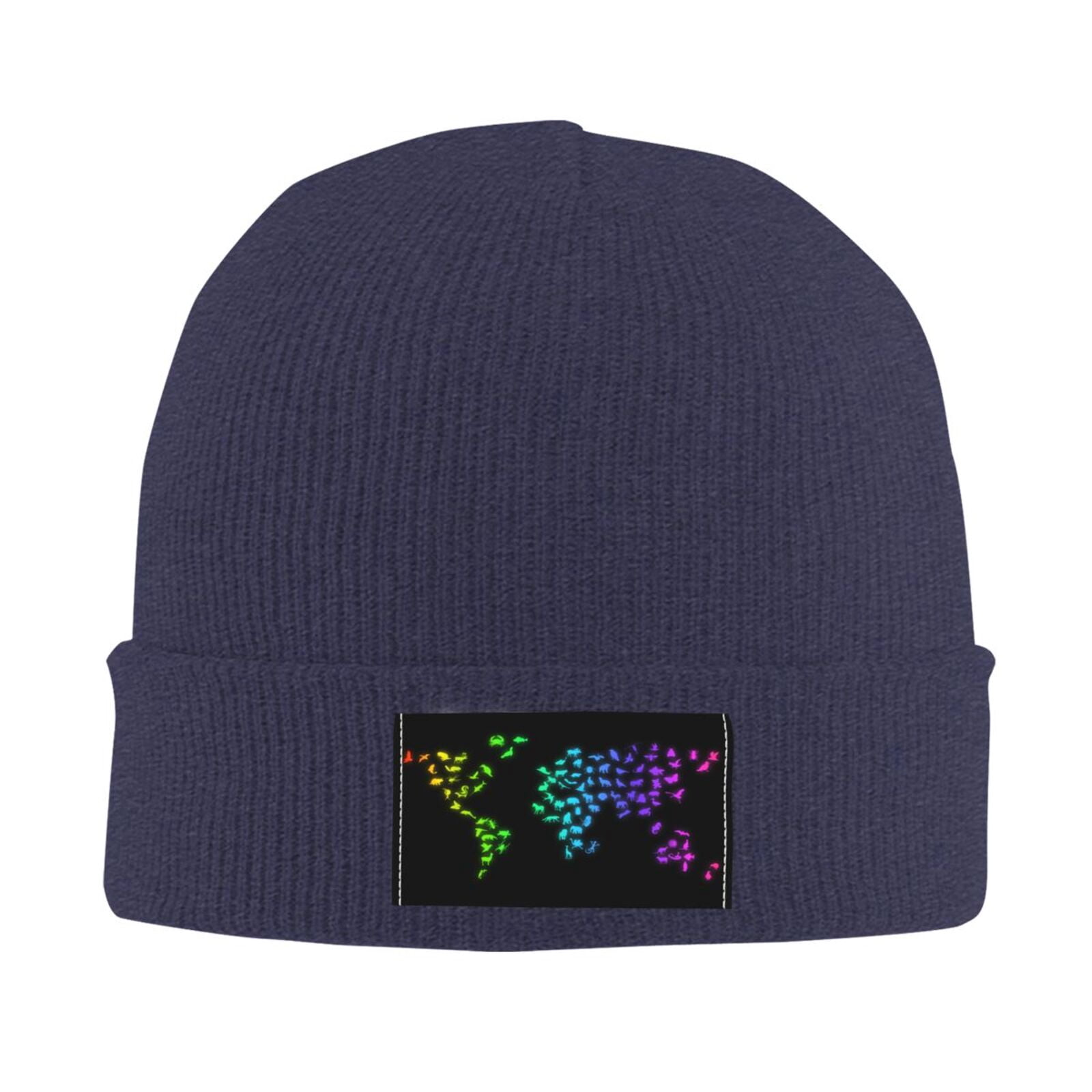 LNWH Knitted Acrylic Hat, Animal Map Neon Pattern Winter Beanie Hat for ...