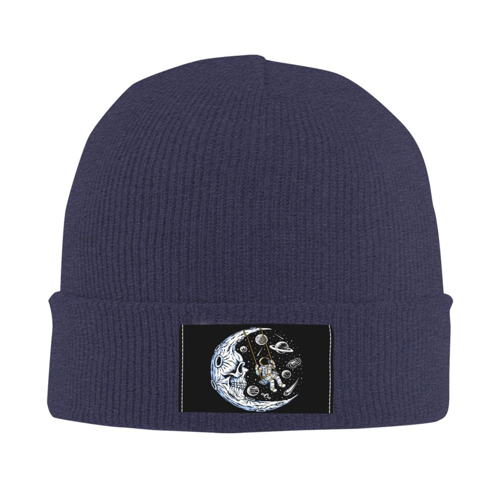 LNWH Knitted Acrylic Hat, Moon Astronaut Skull Pattern Winter Beanie ...