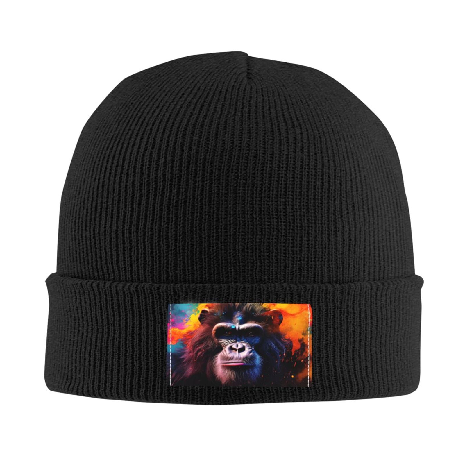 LNWH Knitted Acrylic Hat, Paint Splash Art Monkey Animals Pattern ...