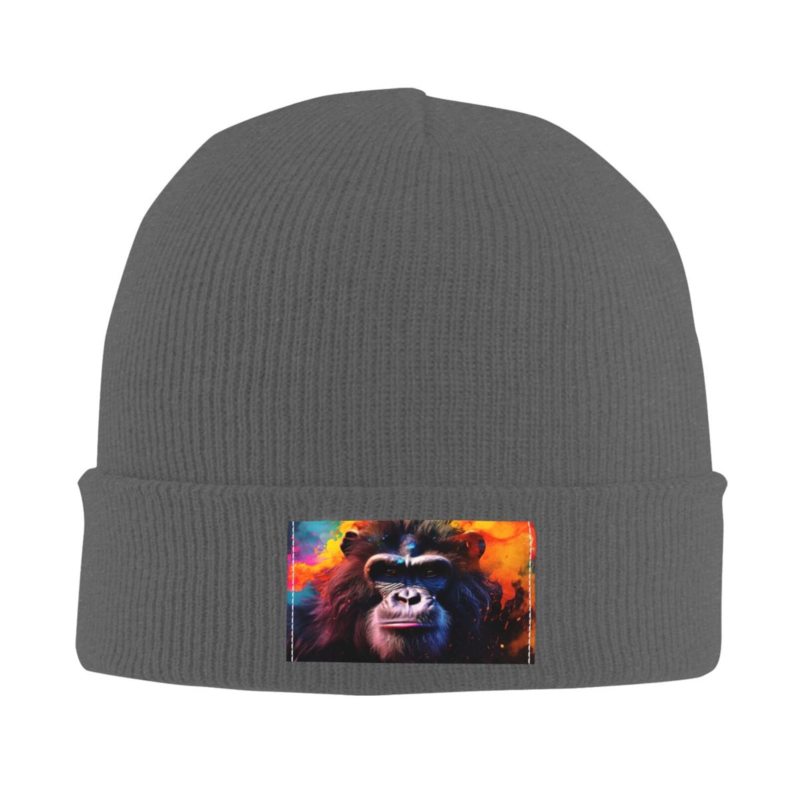 LNWH Knitted Acrylic Hat, Paint Splash Art Monkey Animals Pattern ...