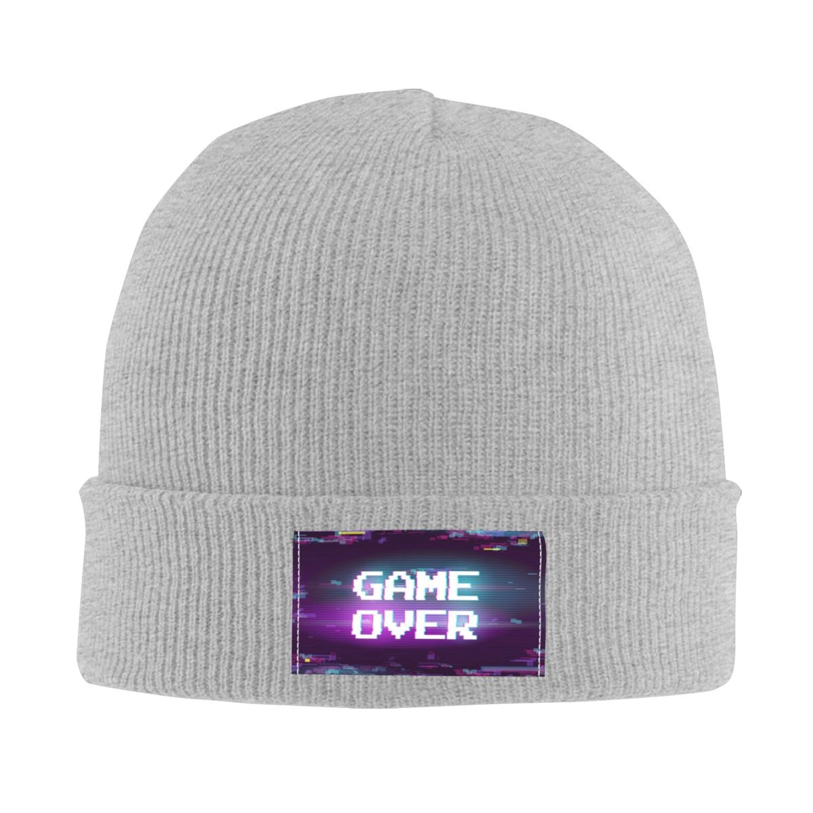 LNWH Knitted Acrylic Hat, Pixel Text Game Over Pattern Winter Beanie ...
