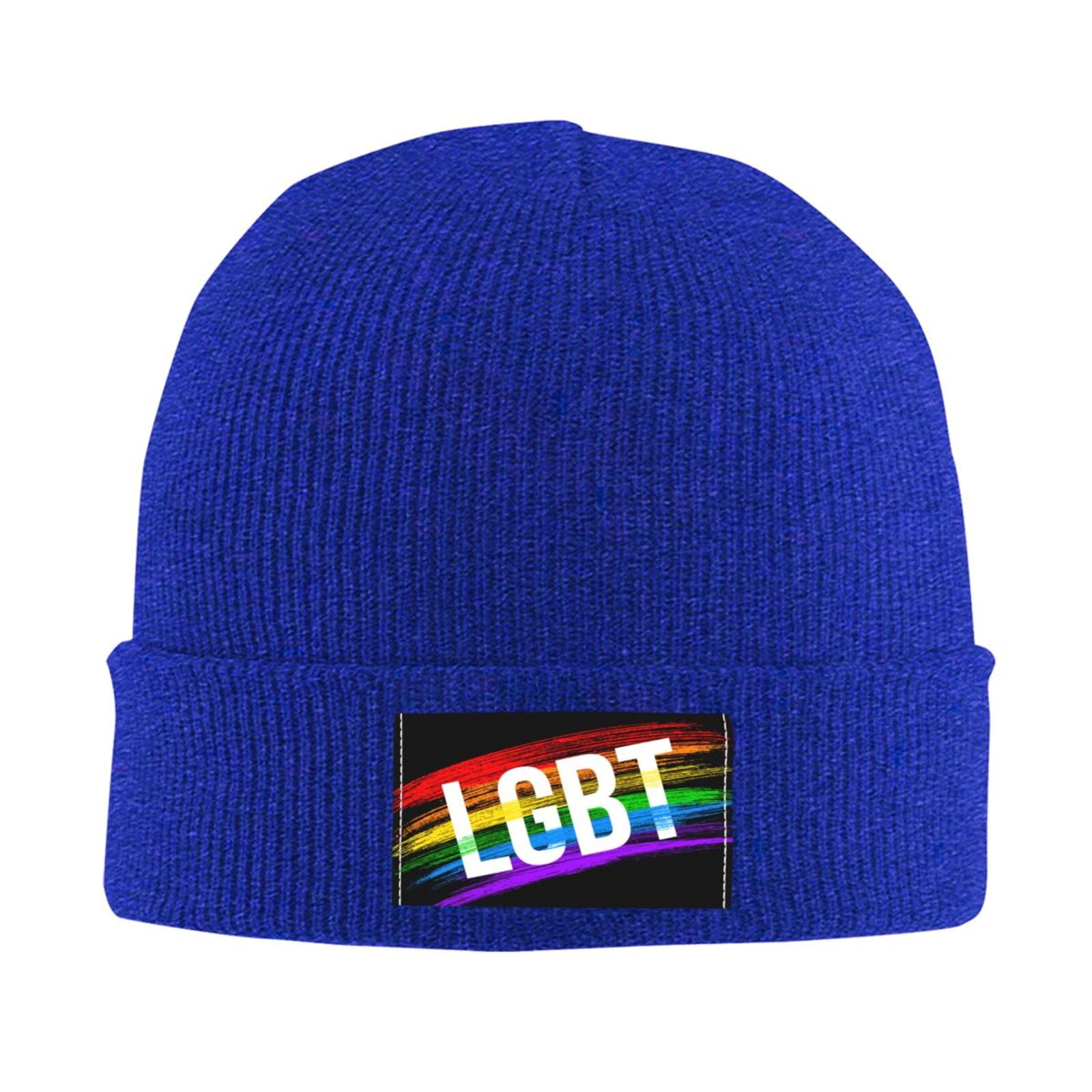 LNWH Knitted Acrylic Hat, Rainbow LGBT Lesbian Flag Pattern Winter ...