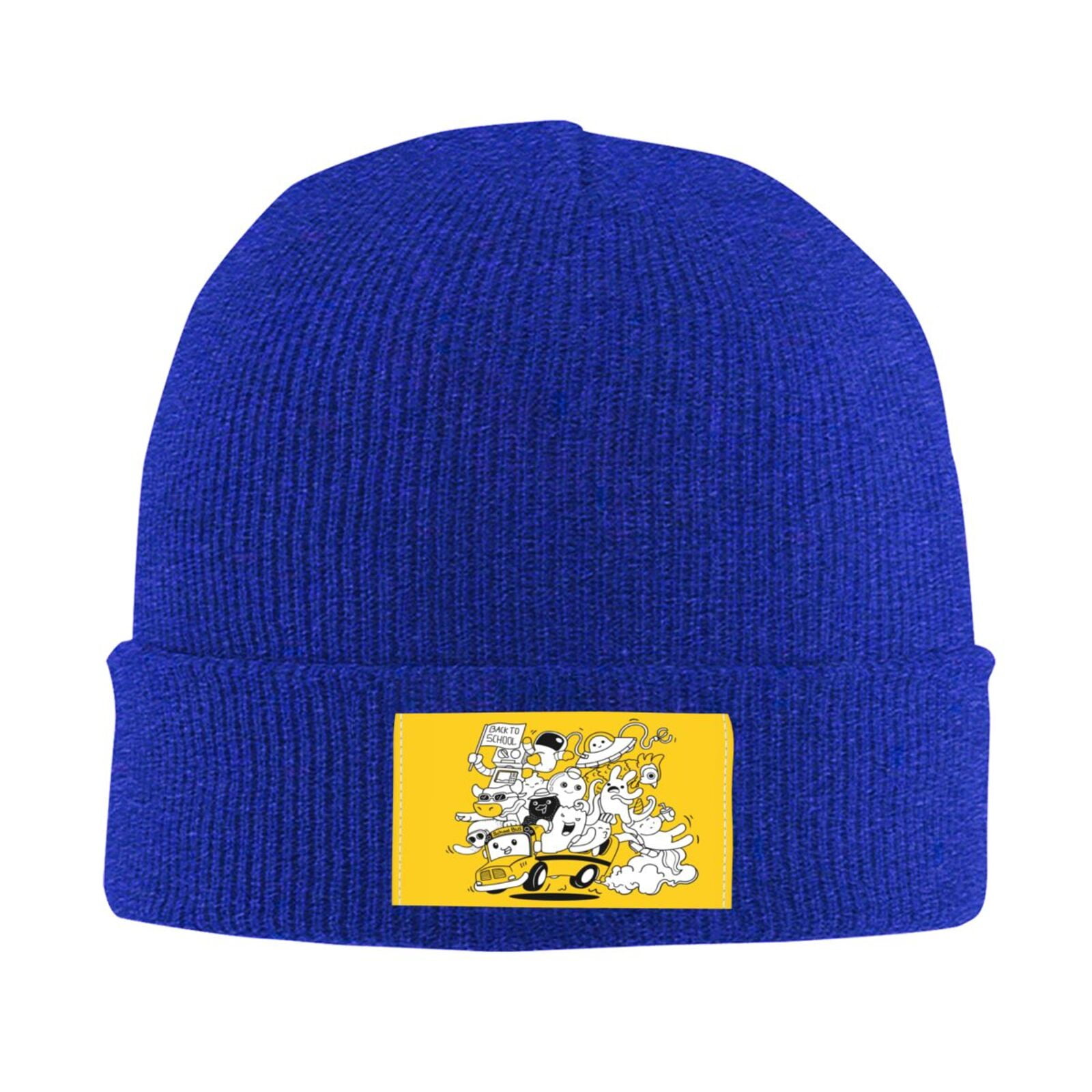 LNWH Knitted Acrylic Hat, School Cartoon Bus Doodle Pattern Winter ...