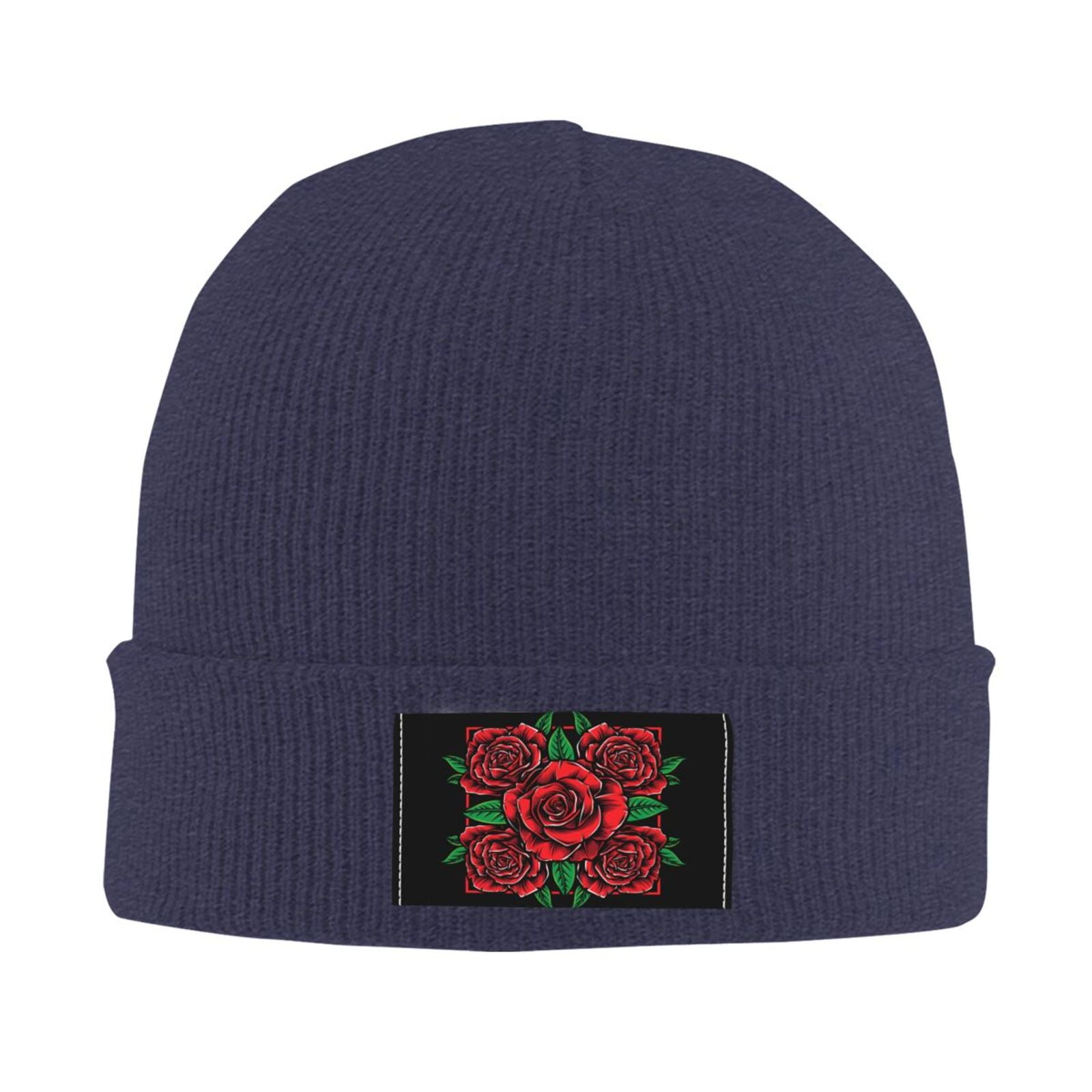 LNWH Knitted Acrylic Hat, Square Red Roses illustration Pattern Winter ...