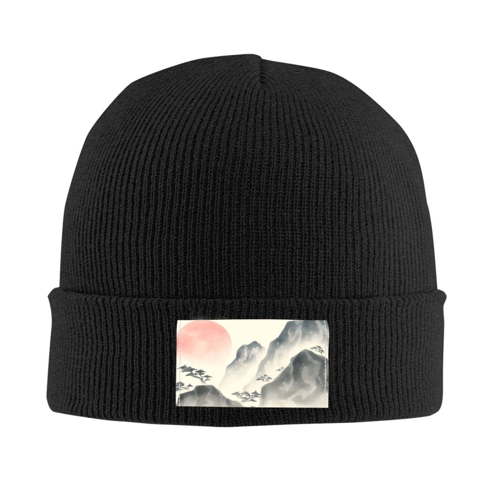 LNWH Knitted Acrylic Hat, Sun Ink Painting Pattern Winter Beanie Hat ...