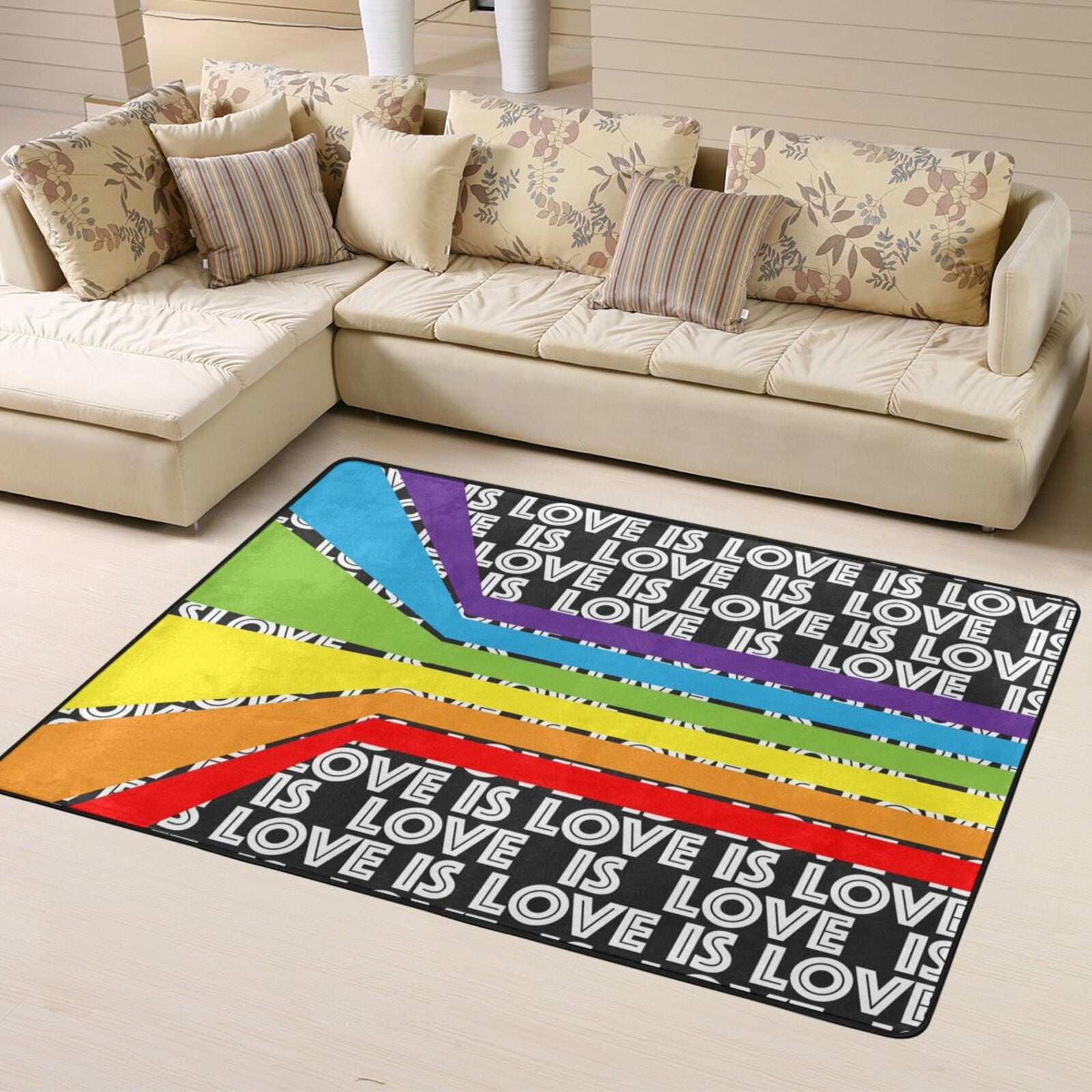LNWH LGBT Rainbow Heart Love Rug for Bedroom Living Room, Non-Slip Soft ...