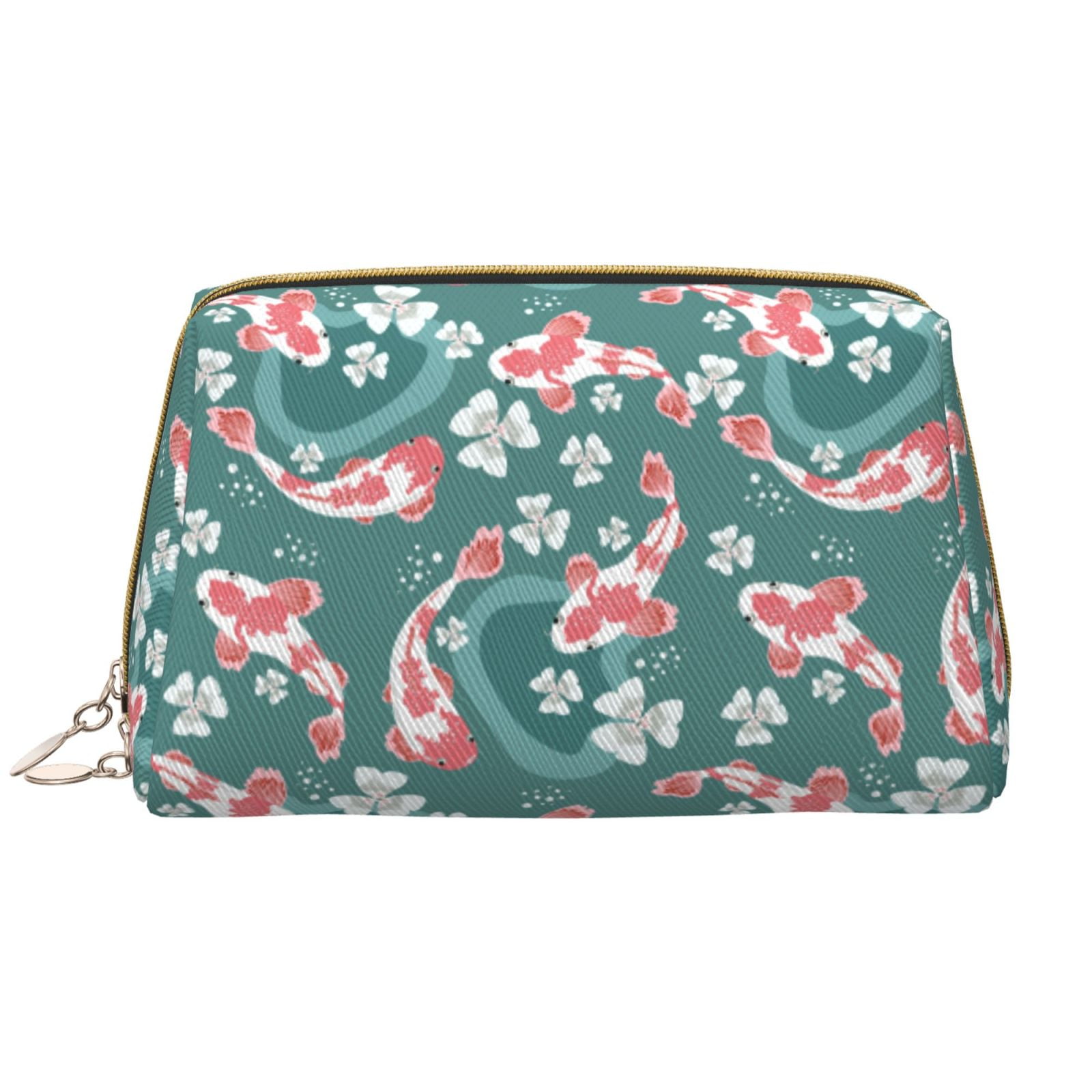 LNWH Large Capacity Makeup Bag, Cute Carp Floral Doodle Art Pattern PVC ...