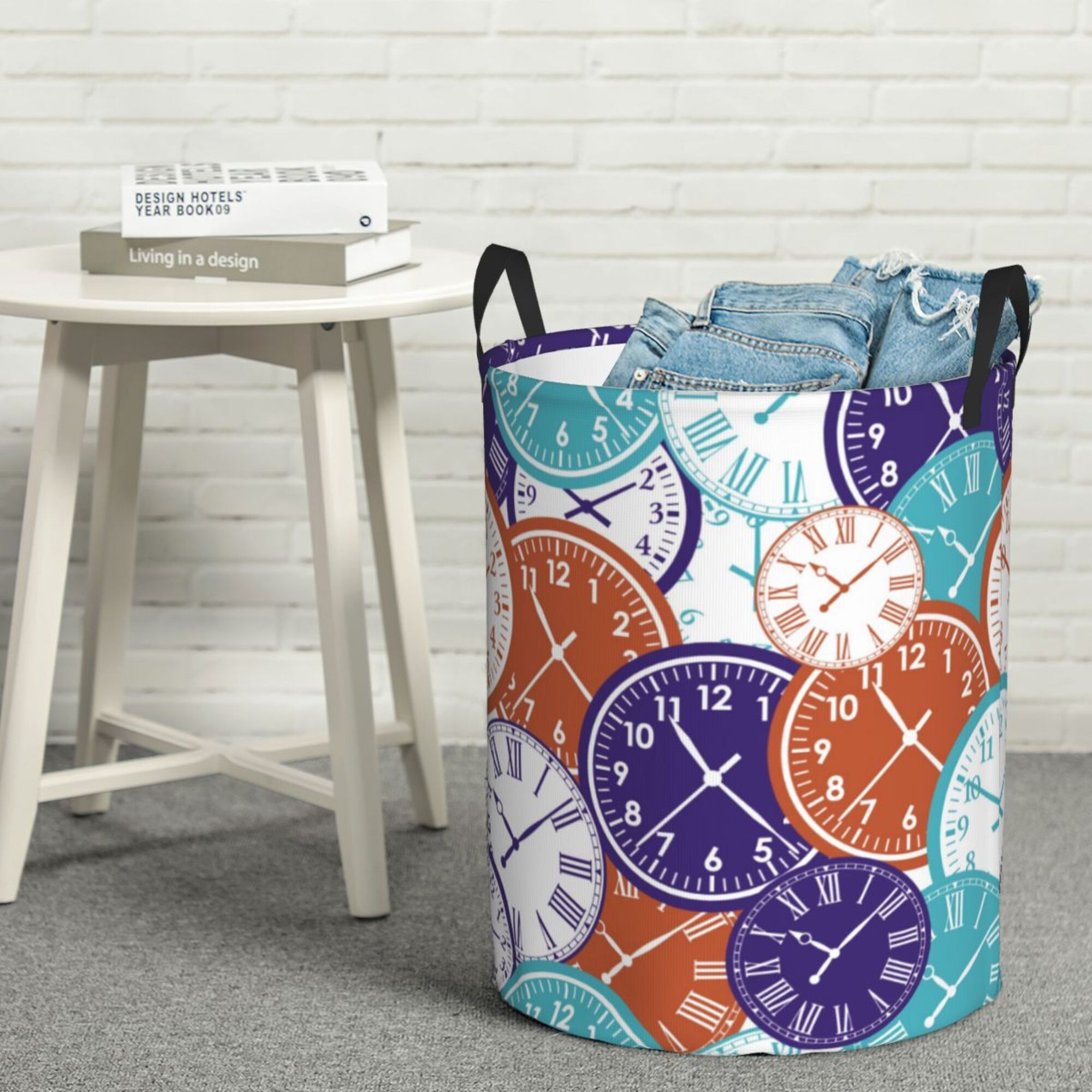 LNWH Laundry Basket, Abstract Seamless Clocks Pattern Foldable Laundry ...
