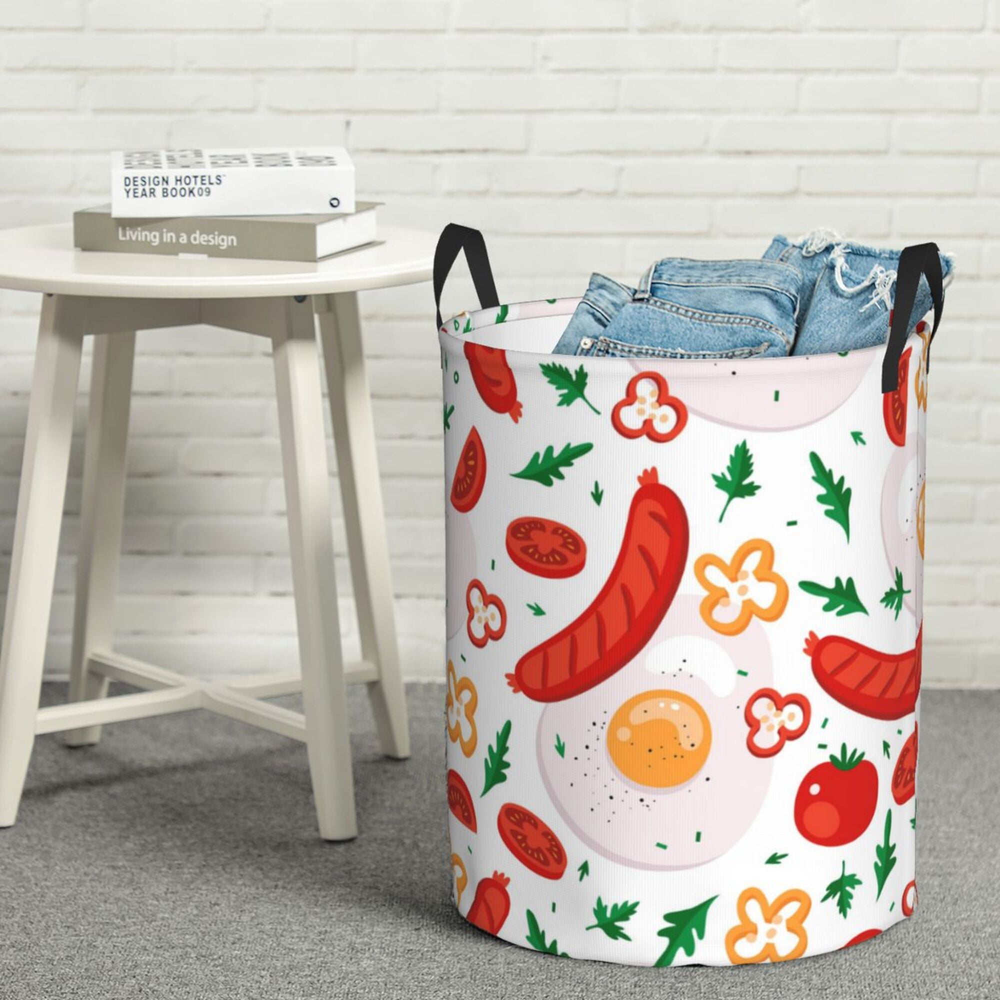 LNWH Laundry Basket, Breakfast Eggs Sausages Pattern Foldable Laundry ...