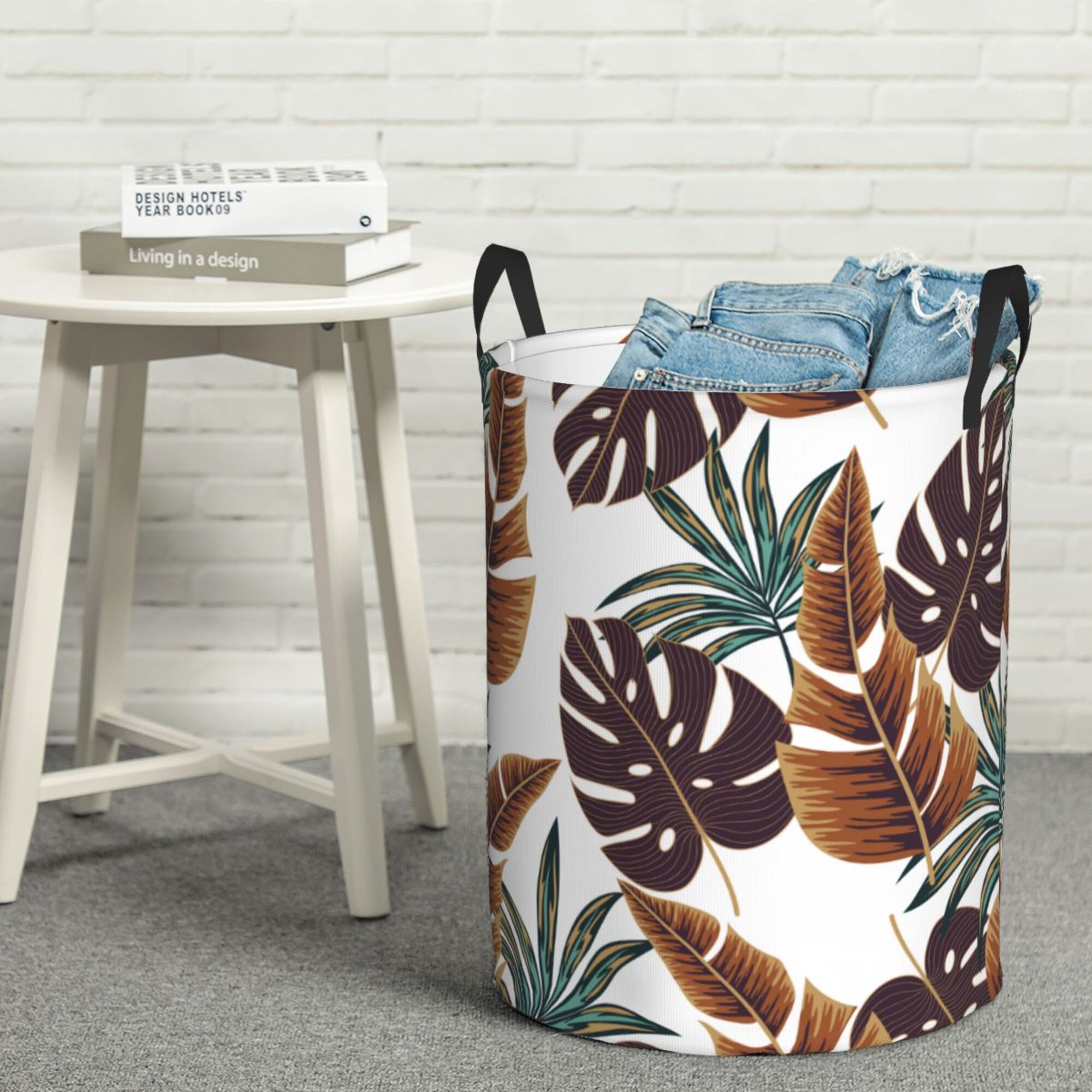 LNWH Laundry Basket, Brown Vintage Leaf Texture Pattern Foldable ...
