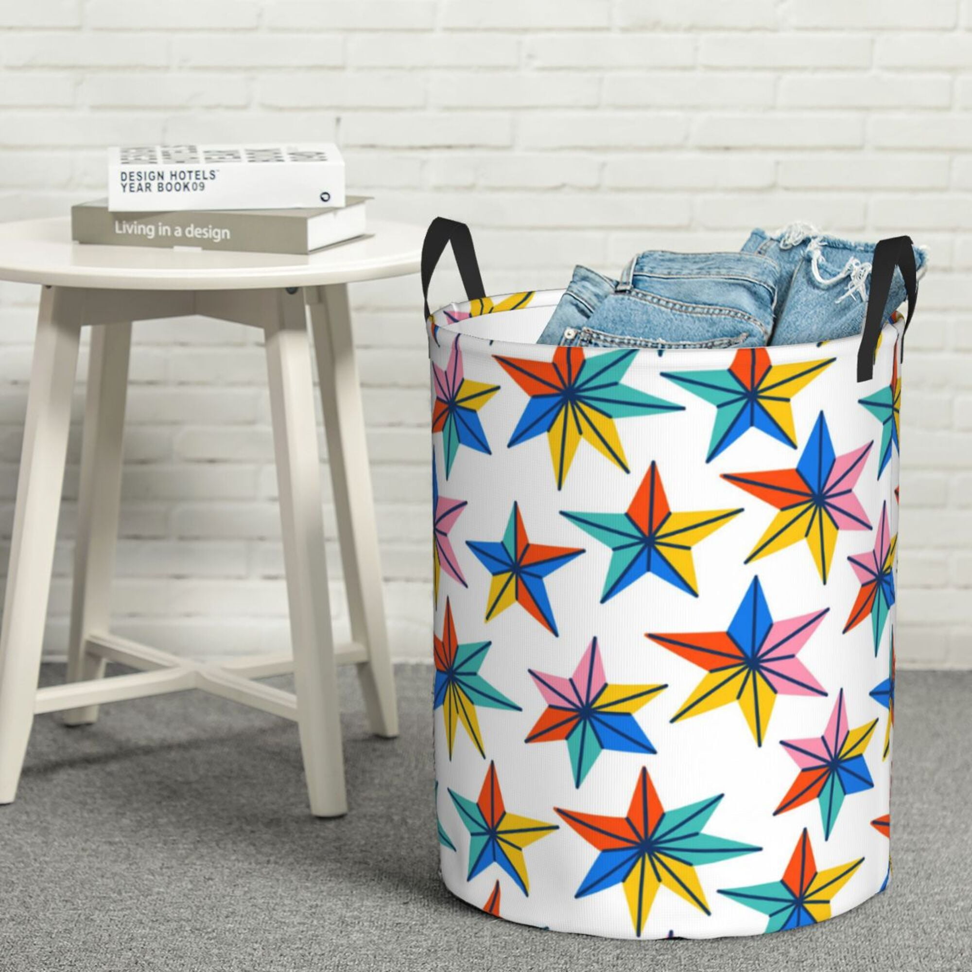 LNWH Laundry Basket, Cartoon Colorful Stars Doodle Pattern Foldable ...