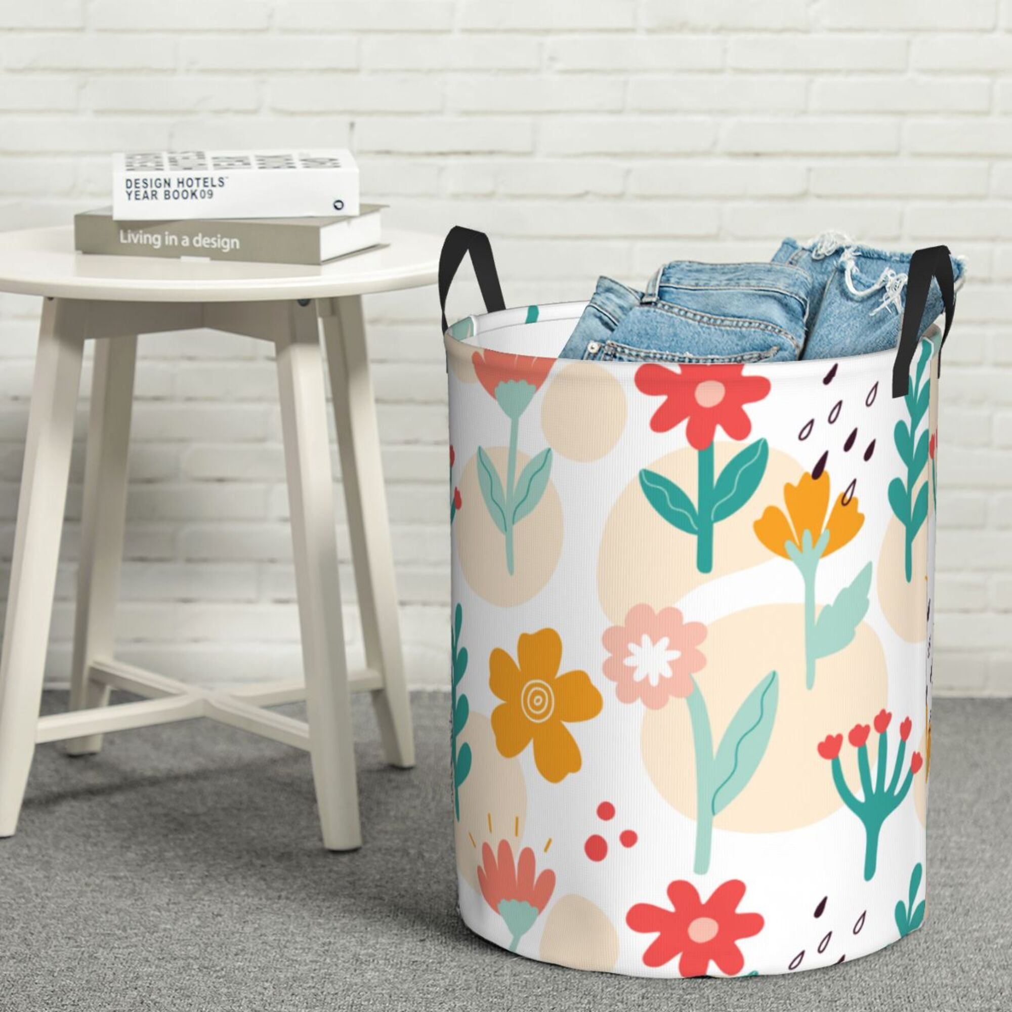 LNWH Laundry Basket, Cartoon Flower Doodle Art Pattern Foldable Laundry ...