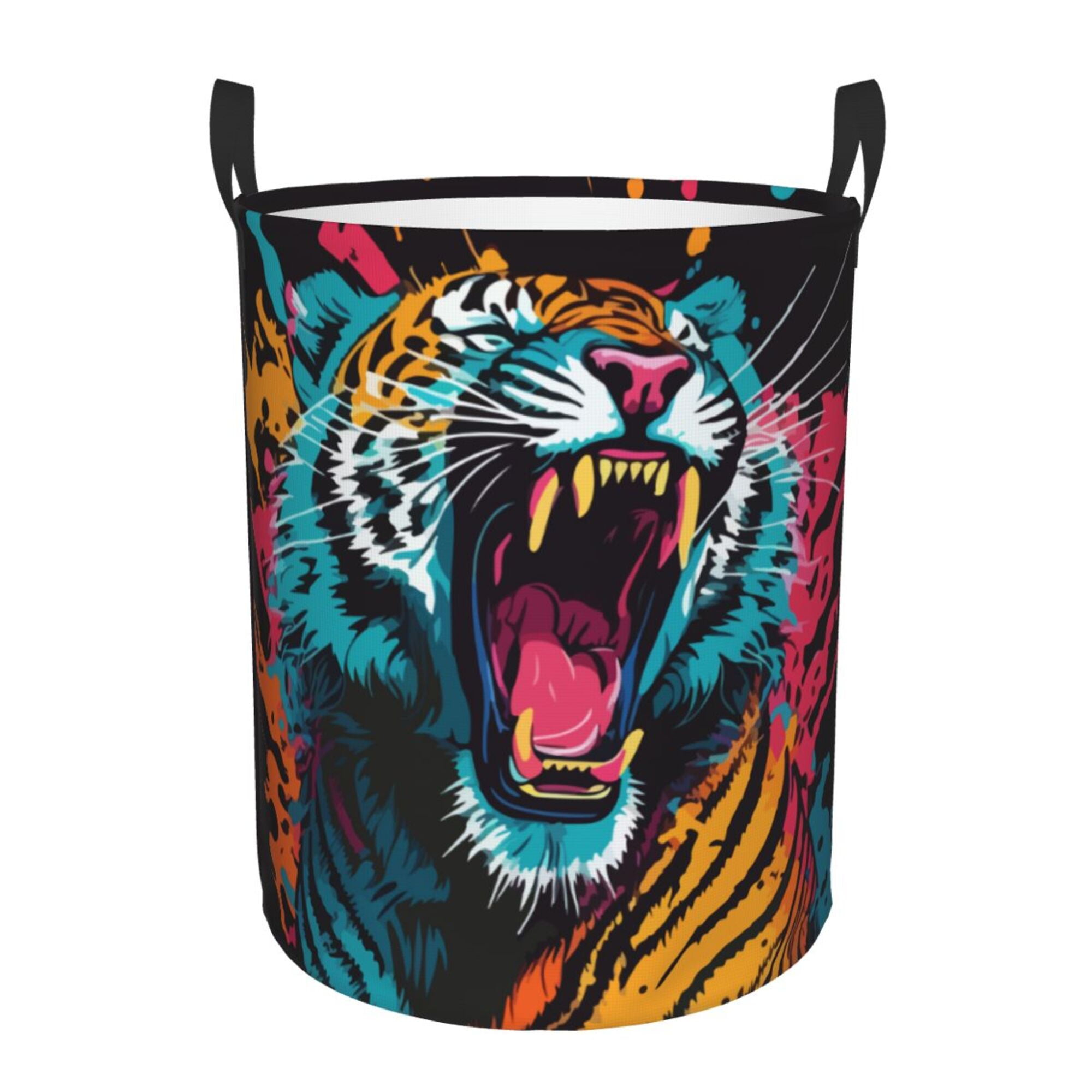 LNWH Laundry Basket, Colorful Tiger Vector Art Pattern Foldable Laundry ...