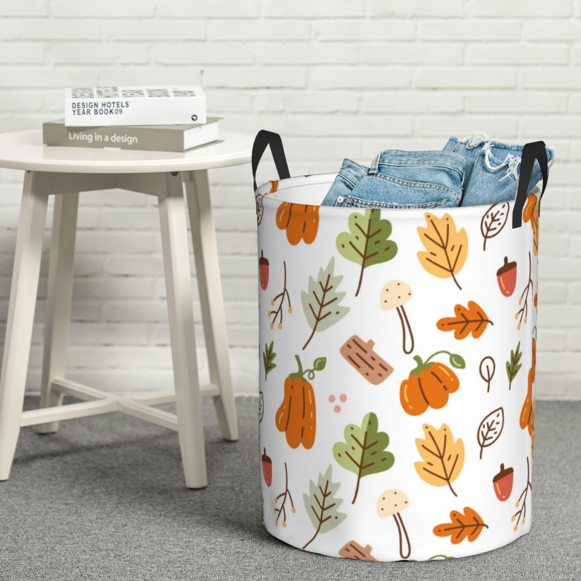LNWH Laundry Basket, Fall Leafy Pumpkin Plants Art Pattern Foldable Laundry Hamper with Handles ...