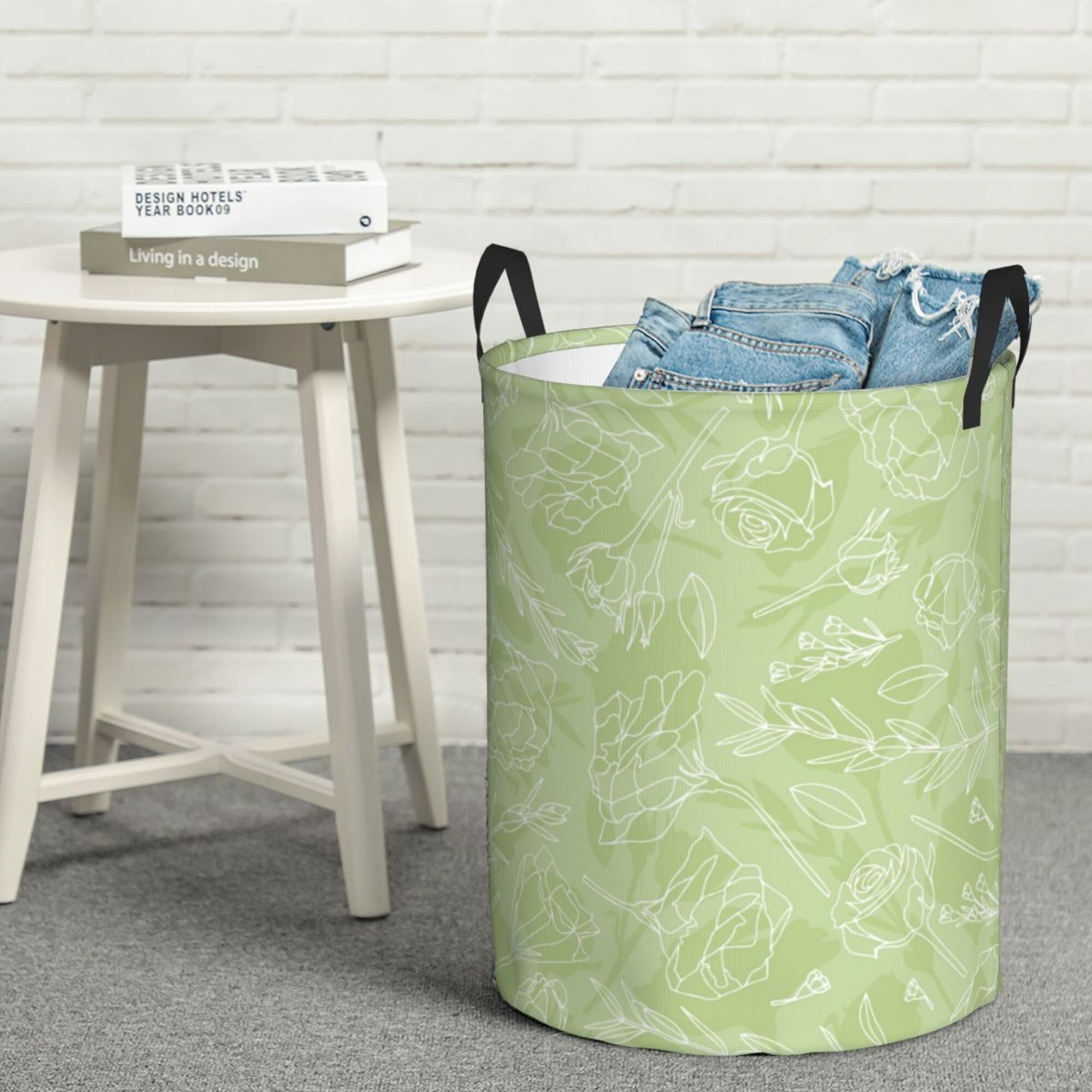 LNWH Laundry Basket, Green Abstract Flower Pattern Foldable Laundry ...