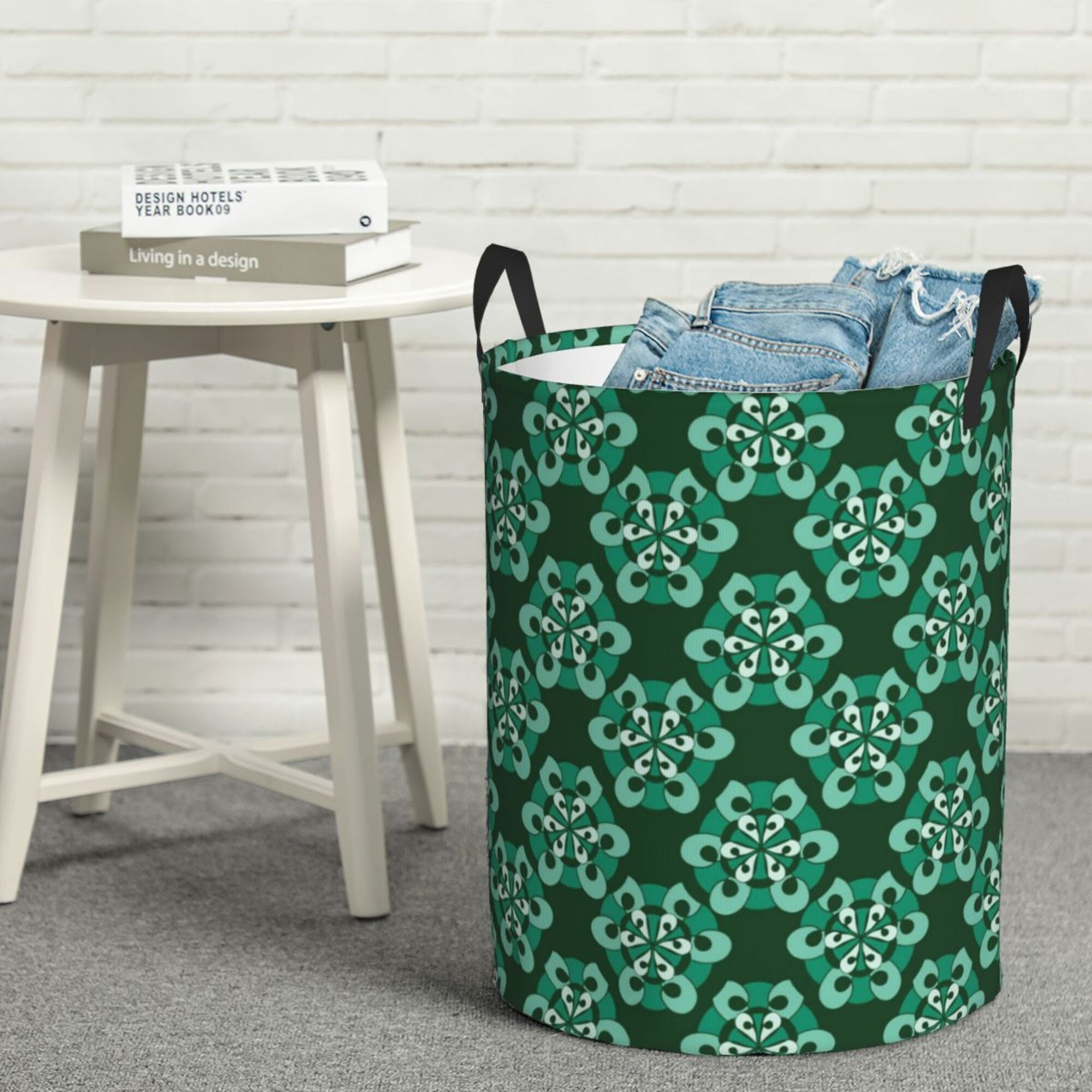 LNWH Laundry Basket, Green Floral Art Pattern Foldable Laundry Hamper ...