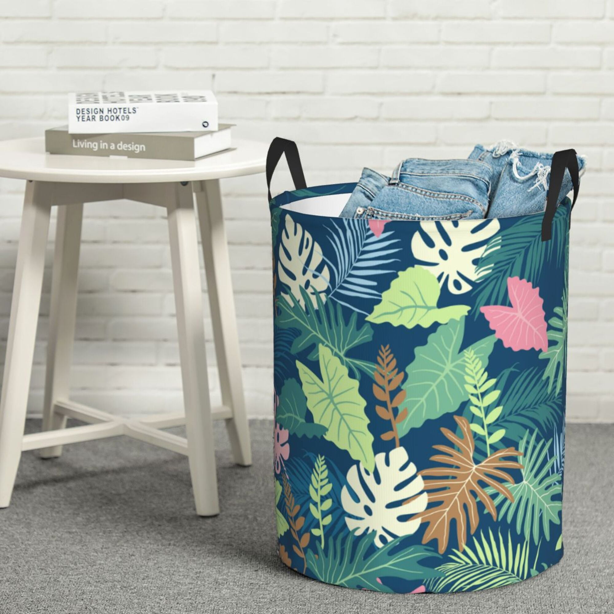 LNWH Laundry Basket, Green Tropical Leaf Doodle Art Pattern Foldable ...