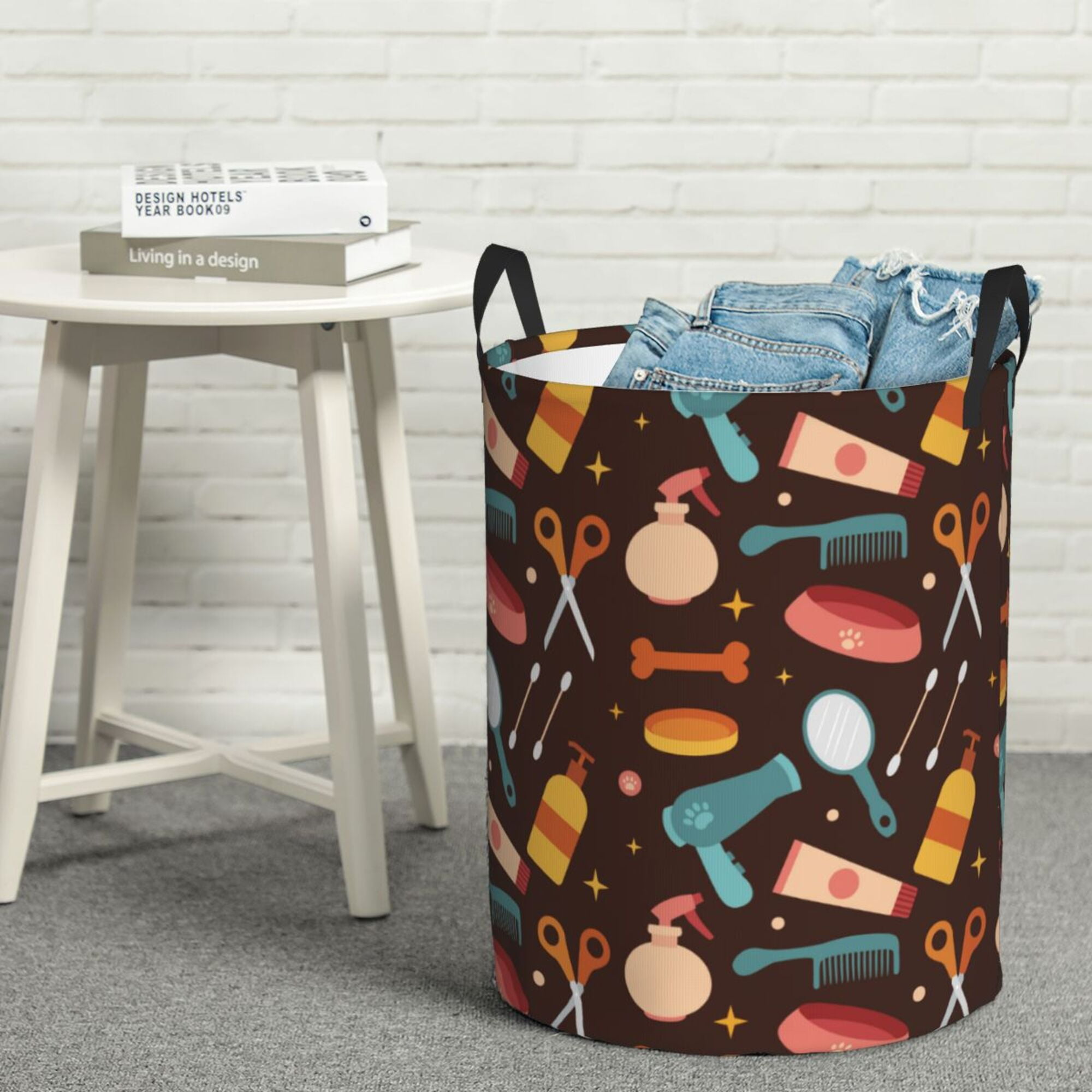 LNWH Laundry Basket, Hand Drawn Pet Grooming Doodle Pattern Foldable ...